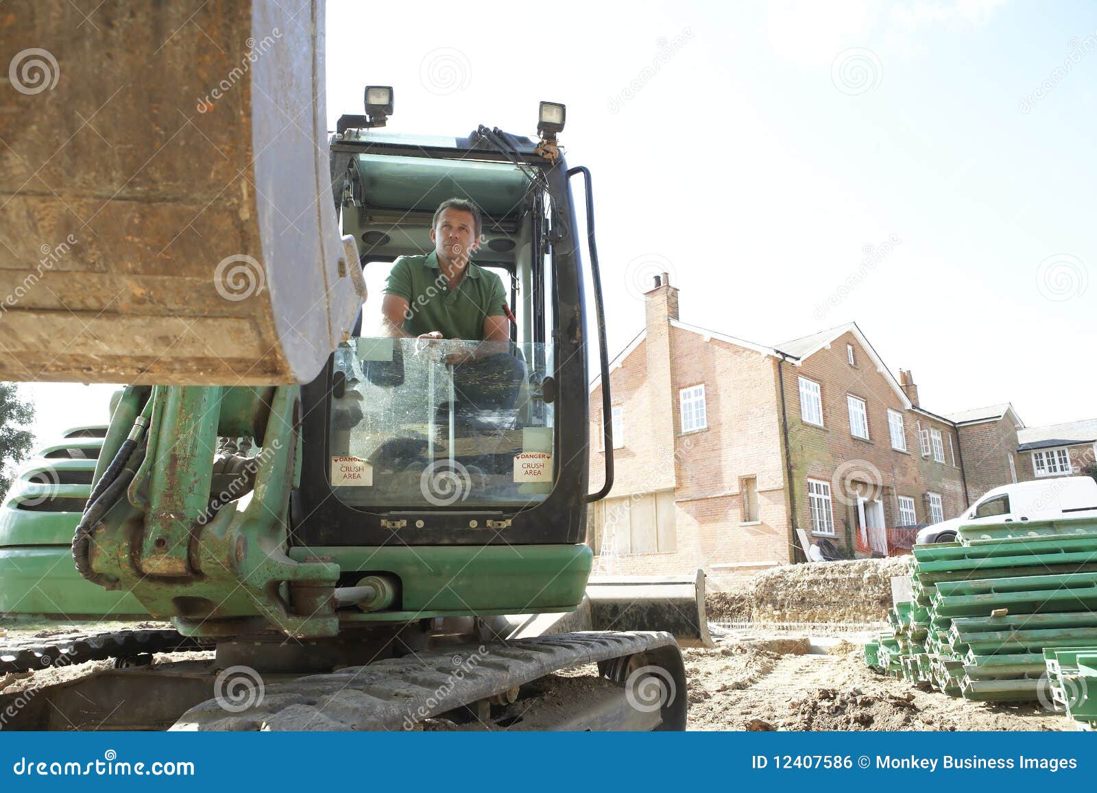 Construction Worker Using Digger Stock Photo - Image of caucasian ...