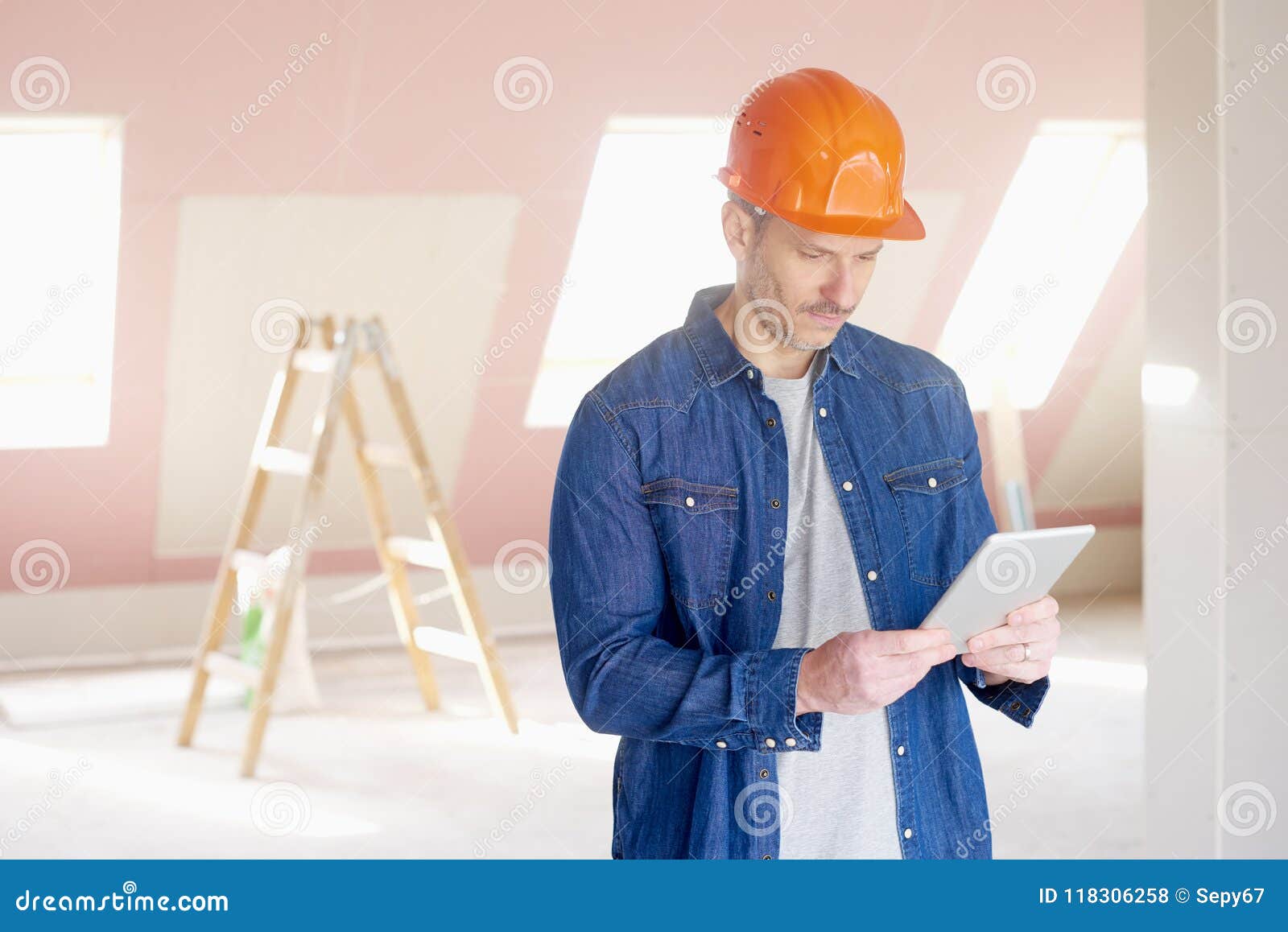 Construction Worker Using Digital Tablet Stock Photo - Image of ...