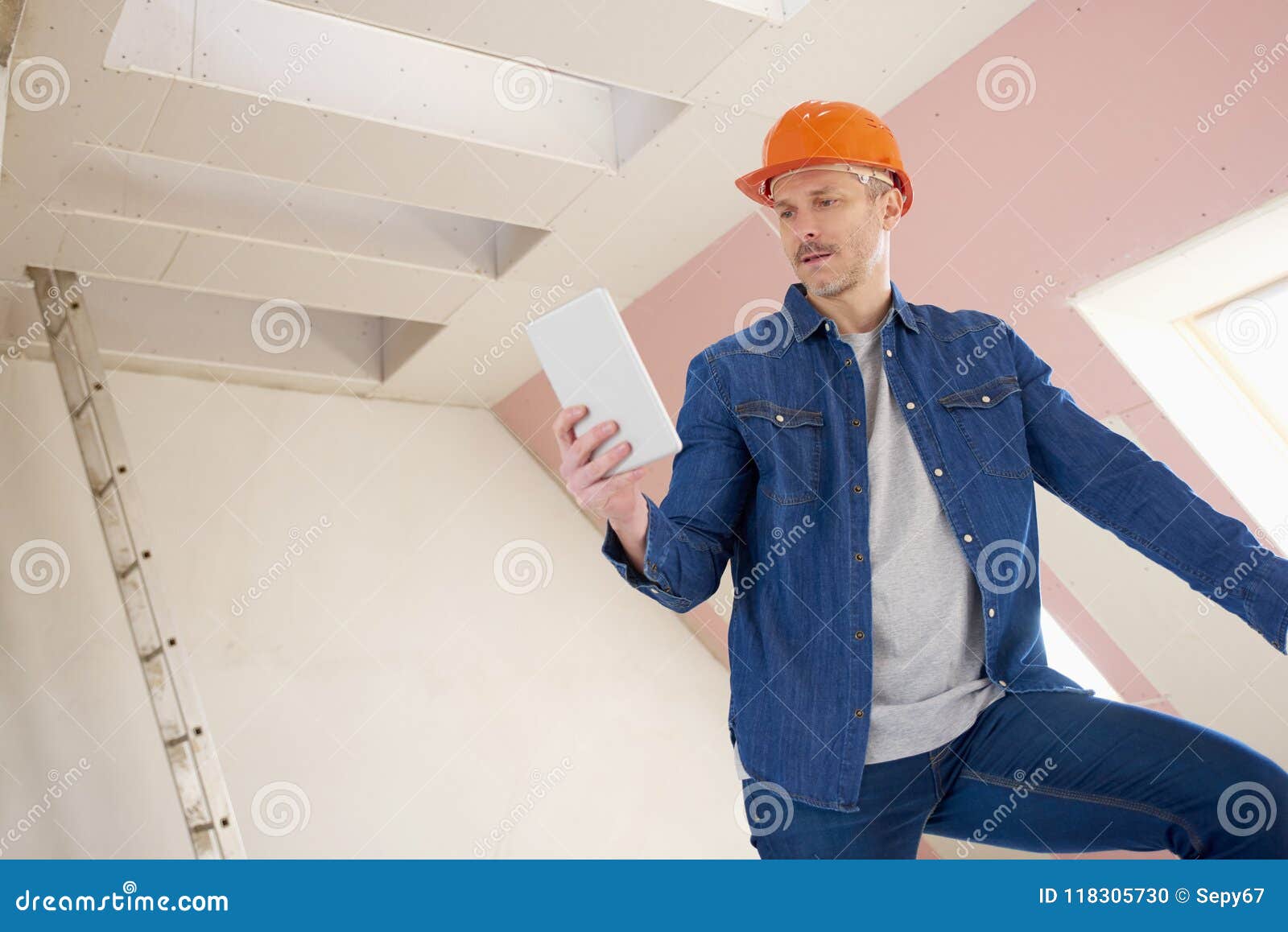 Construction Worker Using Digital Tablet Stock Photo - Image of expert ...