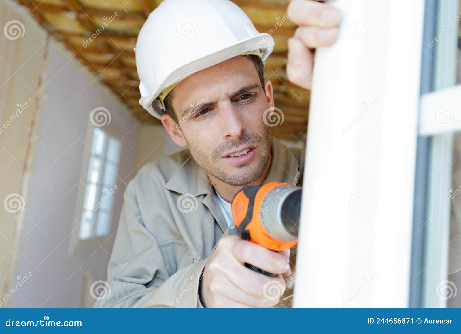 Construction Worker Using Drill Stock Image - Image of electricdrill ...