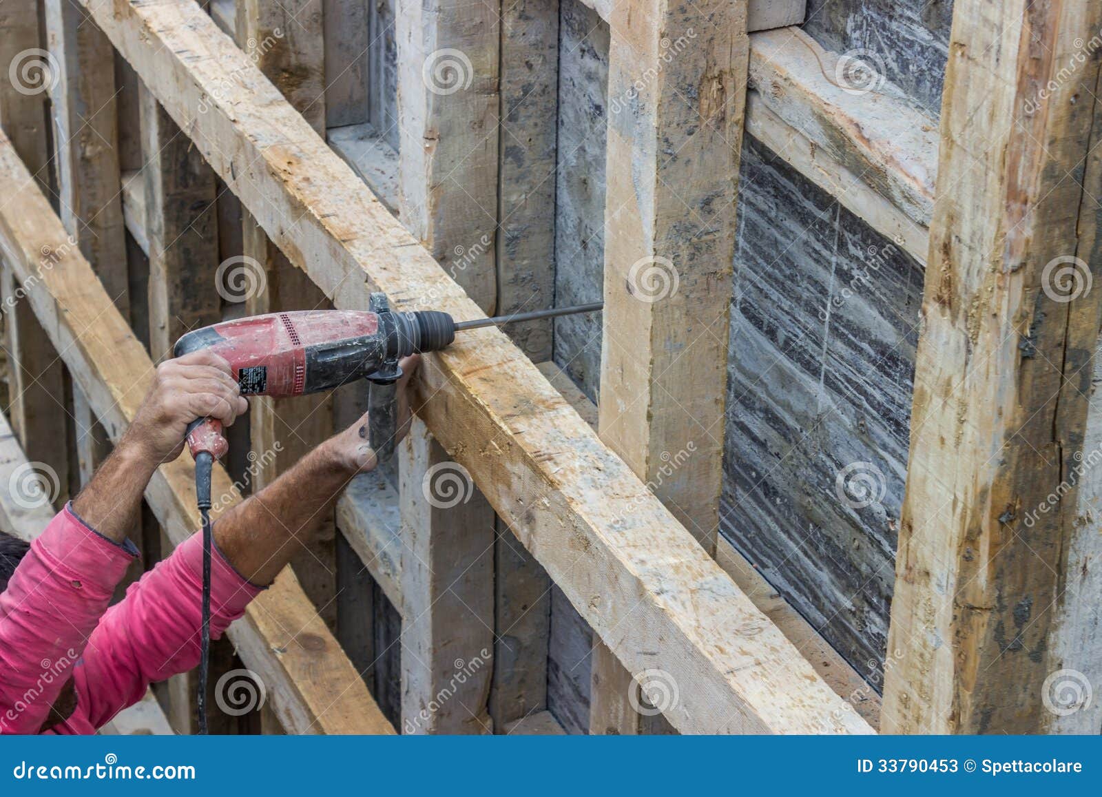 Construction Worker Using Drill Stock Image - Image of caucasian ...