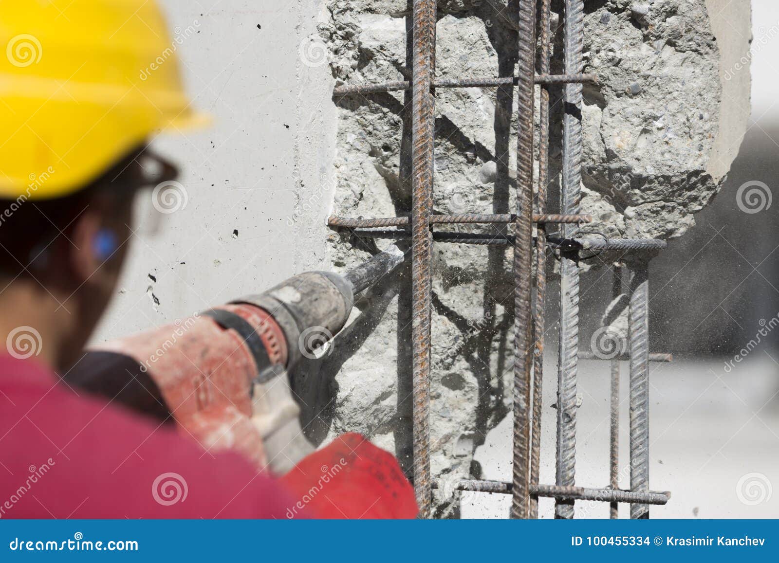 Construction Worker Using a Drilling Power Tool Stock Photo - Image of ...