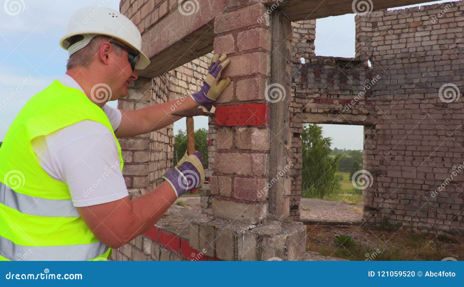 Construction Worker Using Hammer Near Wall Stock Footage - Video of ...