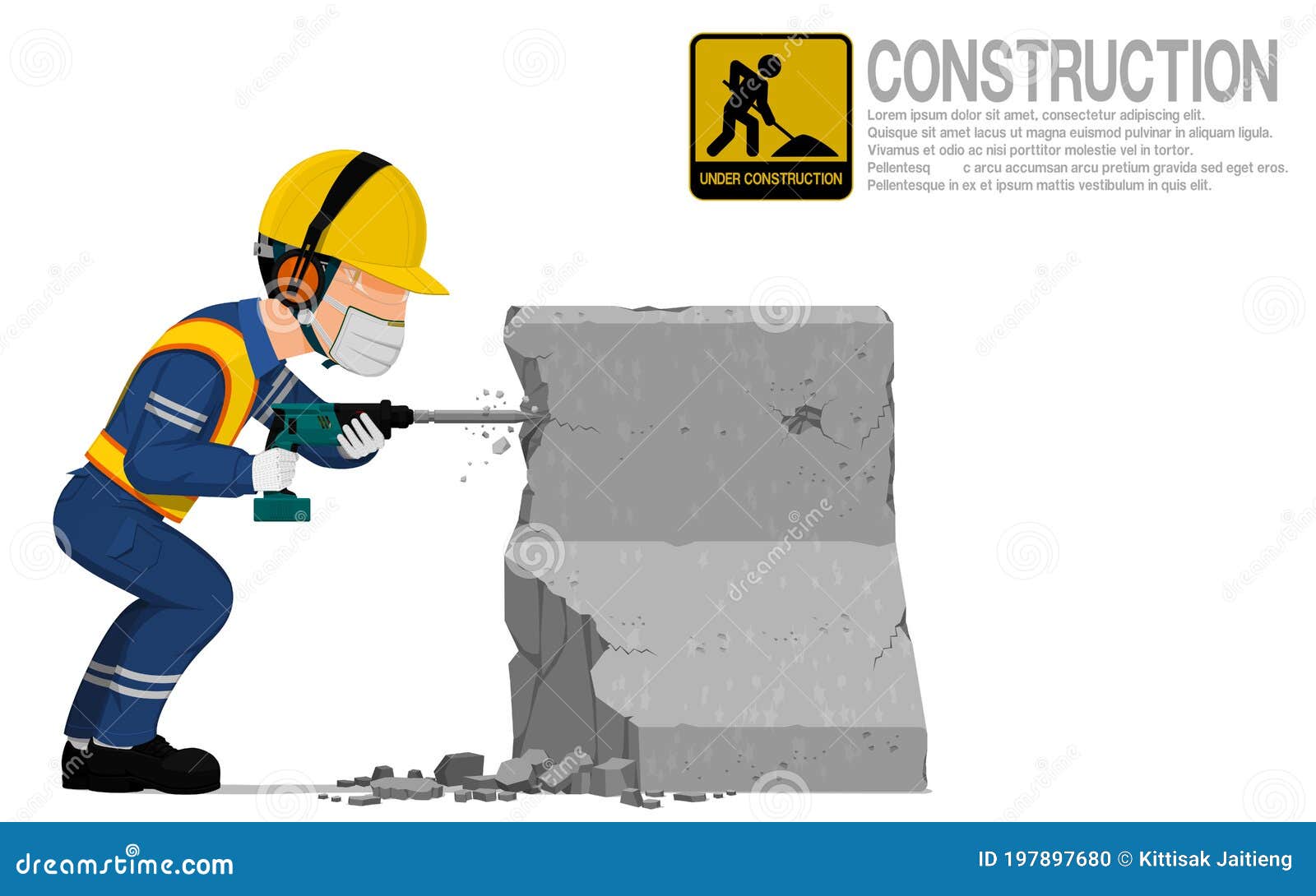 A Construction Worker Is Using Jack Hammer For Demolishing The Concrete ...