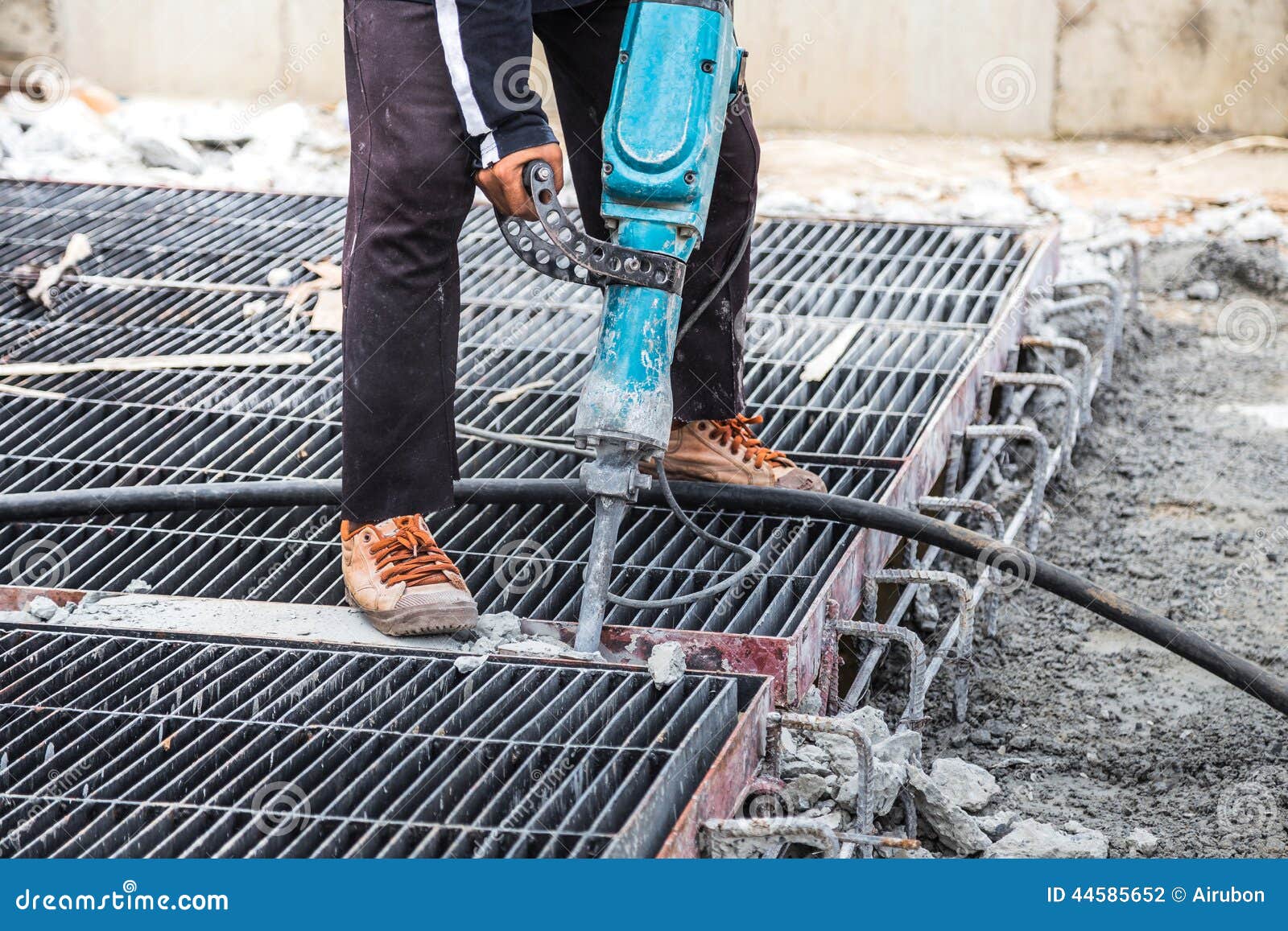 Construction Worker Using Jackhammer Drill Floor Cement Stock Photo ...