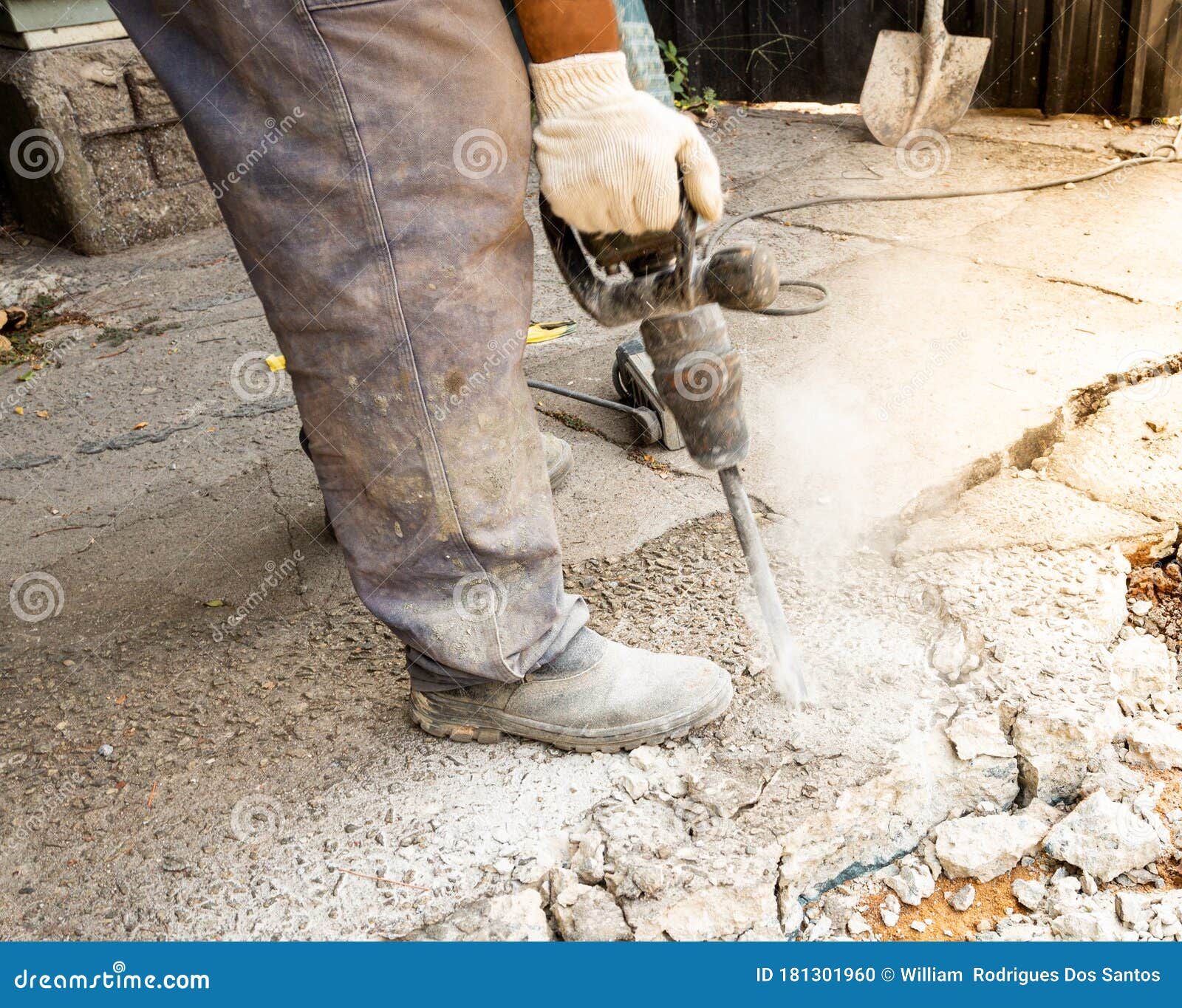 Construction Worker Using a Jackhammer To Remove the Old Floor Stock ...