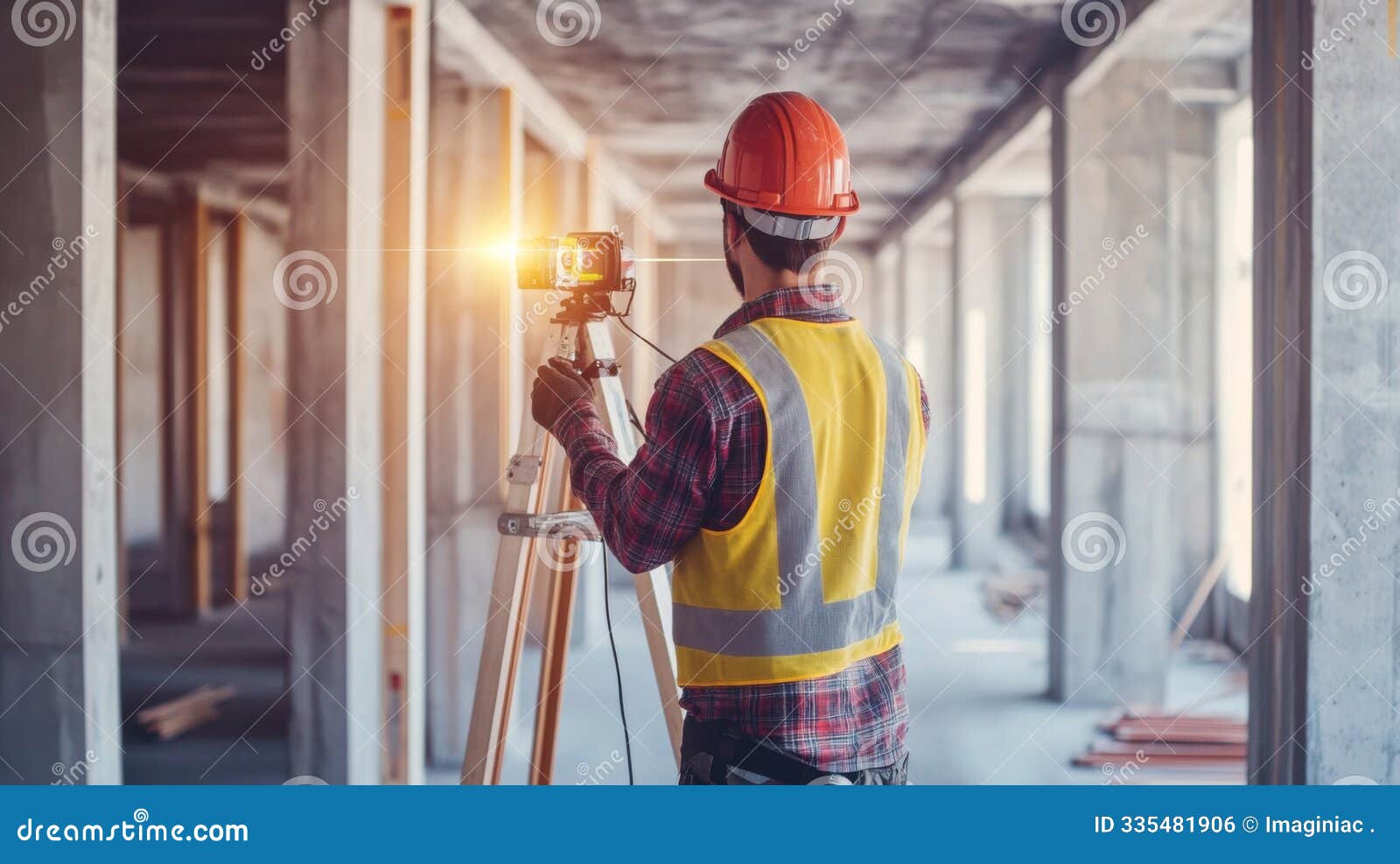 Construction Worker Using Laser Level Inside Building Stock ...