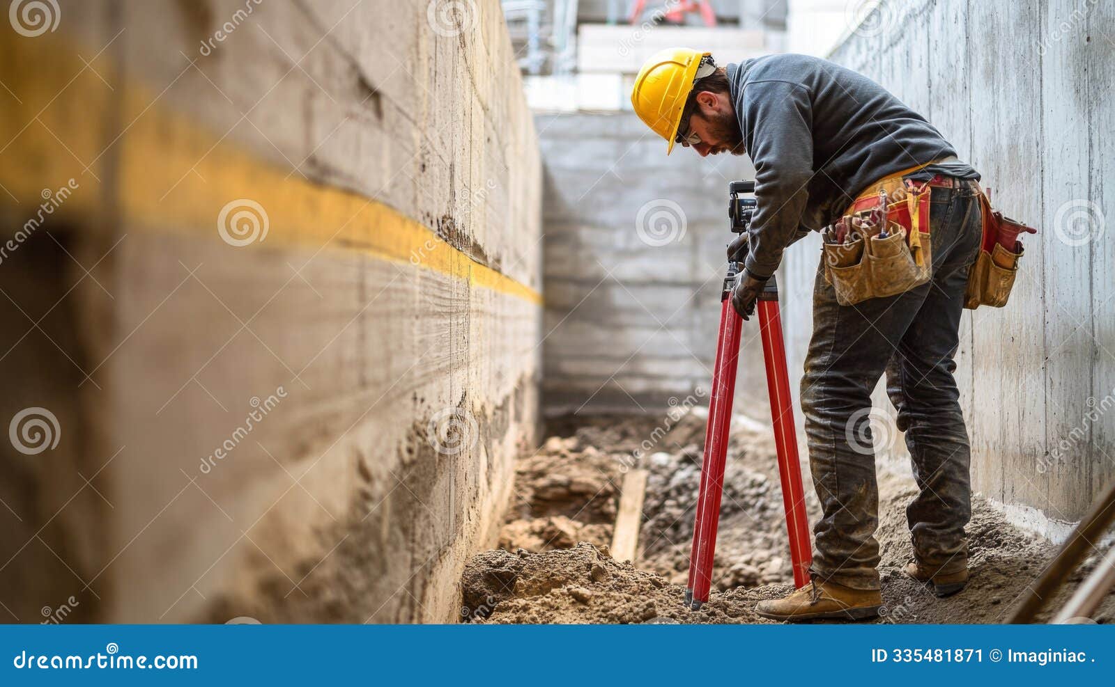 Construction Worker Using Leveling Equipment on a Building Site Stock ...