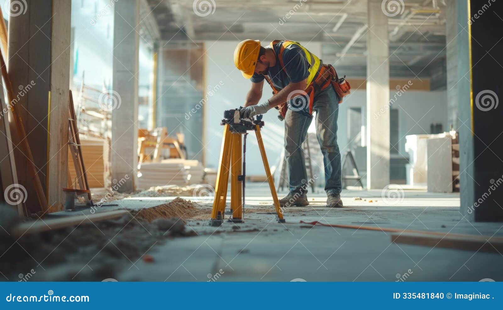 Construction Worker Using a Leveling Instrument on a Construction Site ...