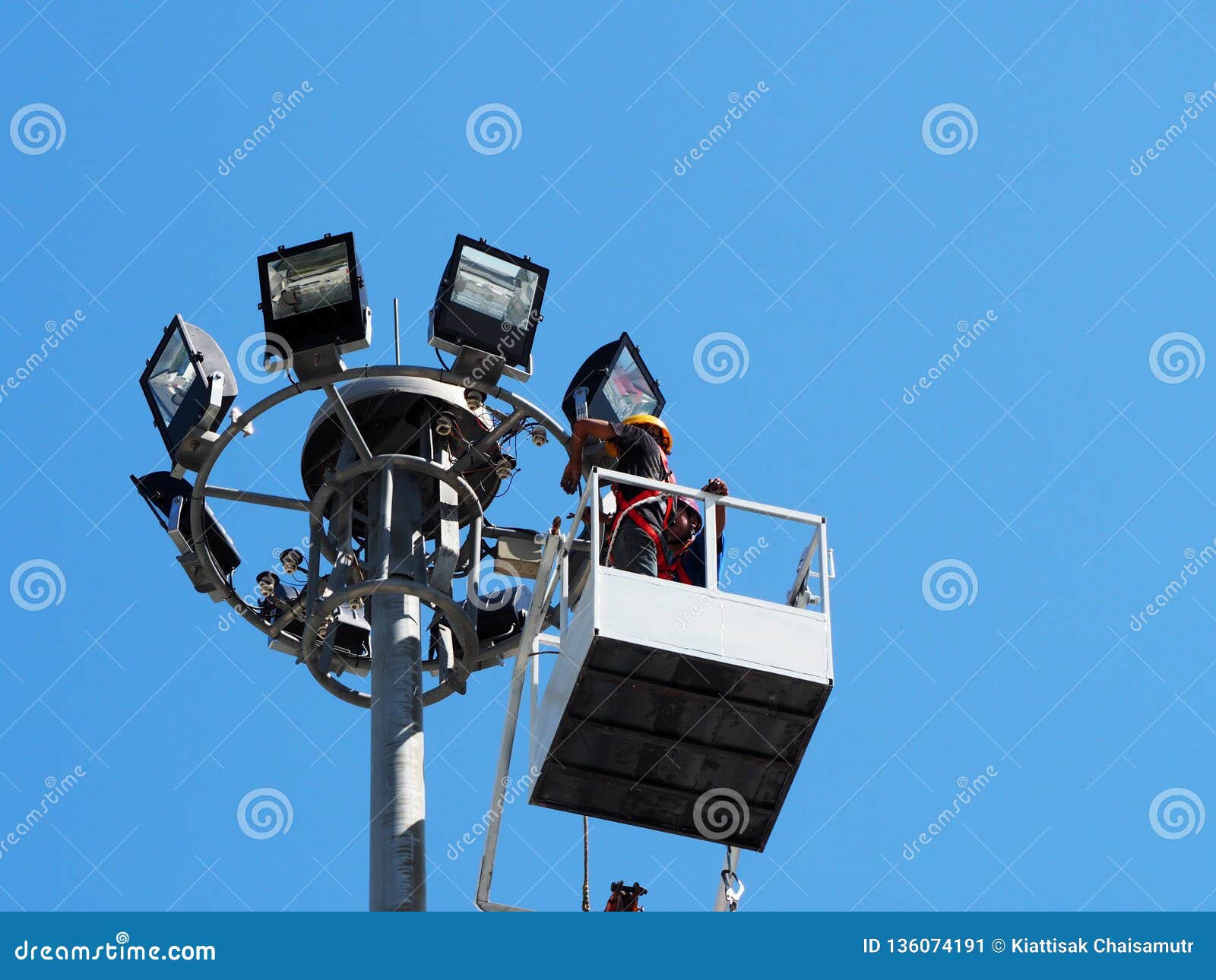 Construction Worker Using Lifting Boom Stock Image - Image of hydraulic ...