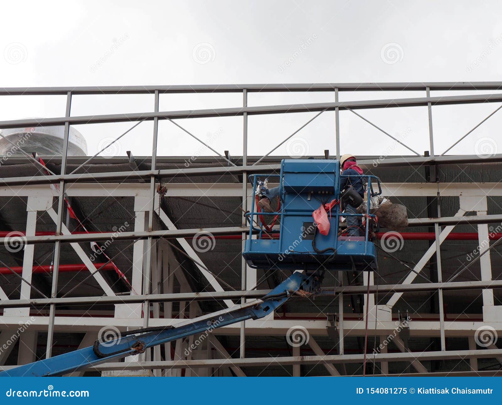 Construction Worker Using Lifting Boom Stock Image - Image of lifts ...