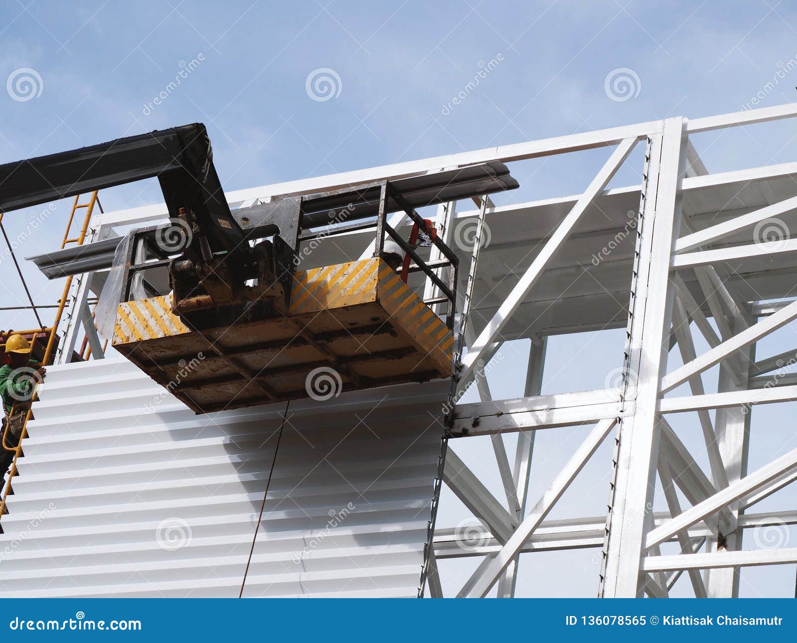 Construction Worker Using Lifting Boom Stock Image - Image of build ...