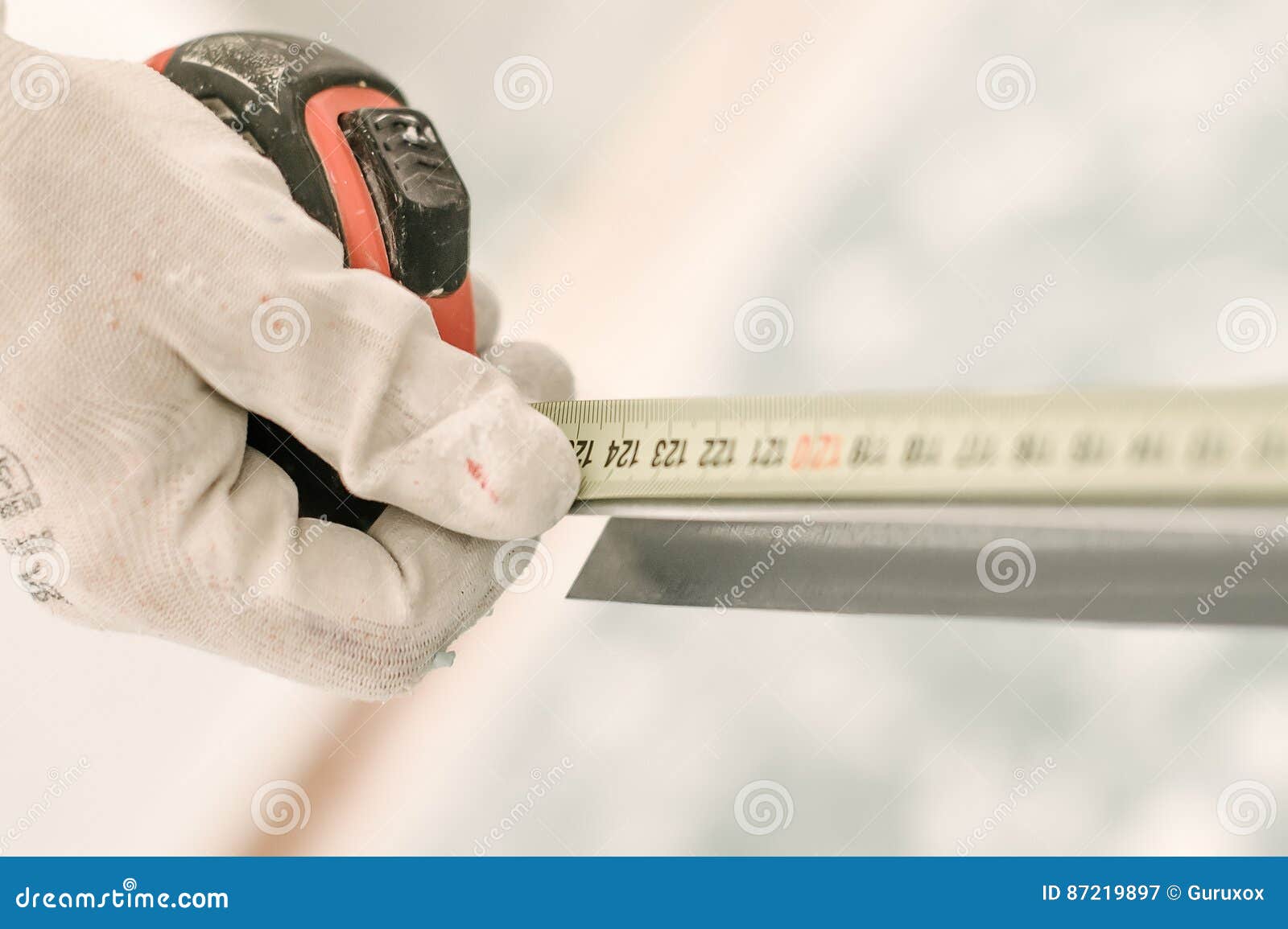Construction Worker Using Measuring Tape Stock Image - Image of ...