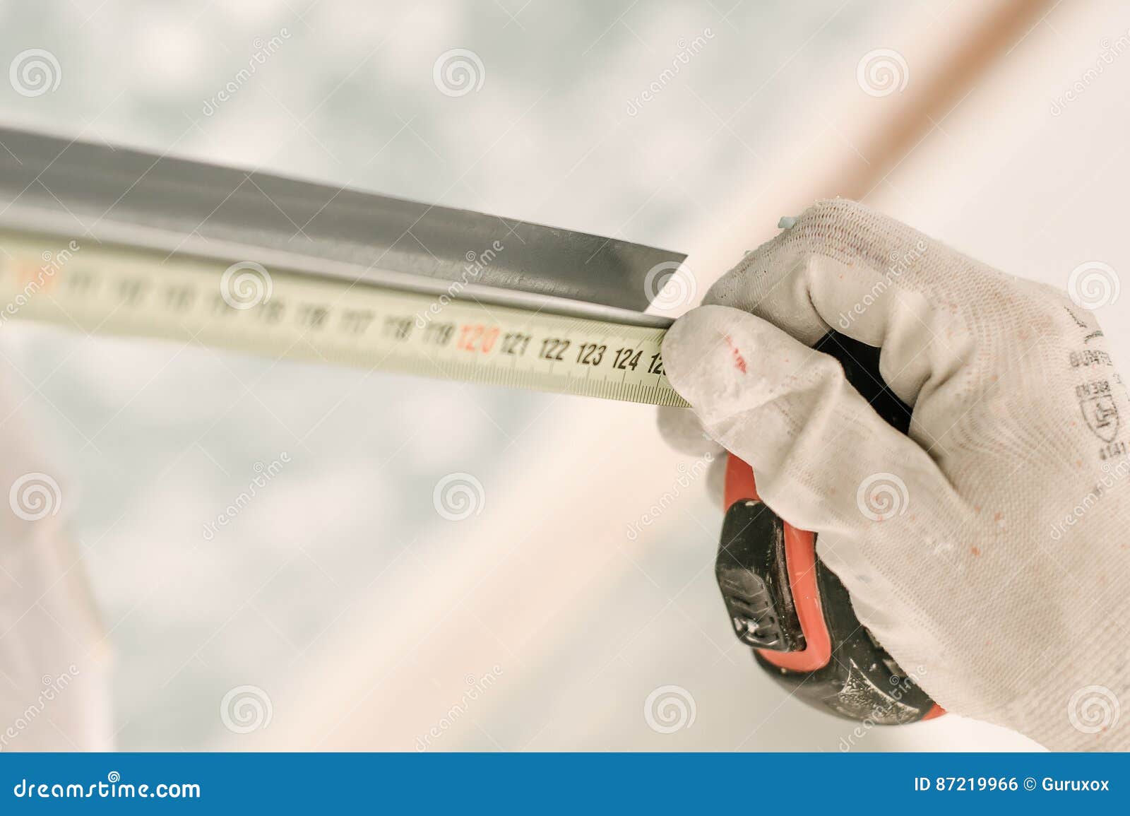 Construction Worker Using Measuring Tape Stock Photo - Image of object ...