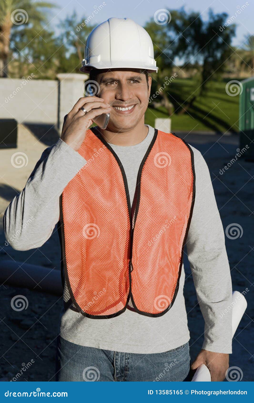Construction Worker Using Mobile Phone Stock Image - Image of strip ...