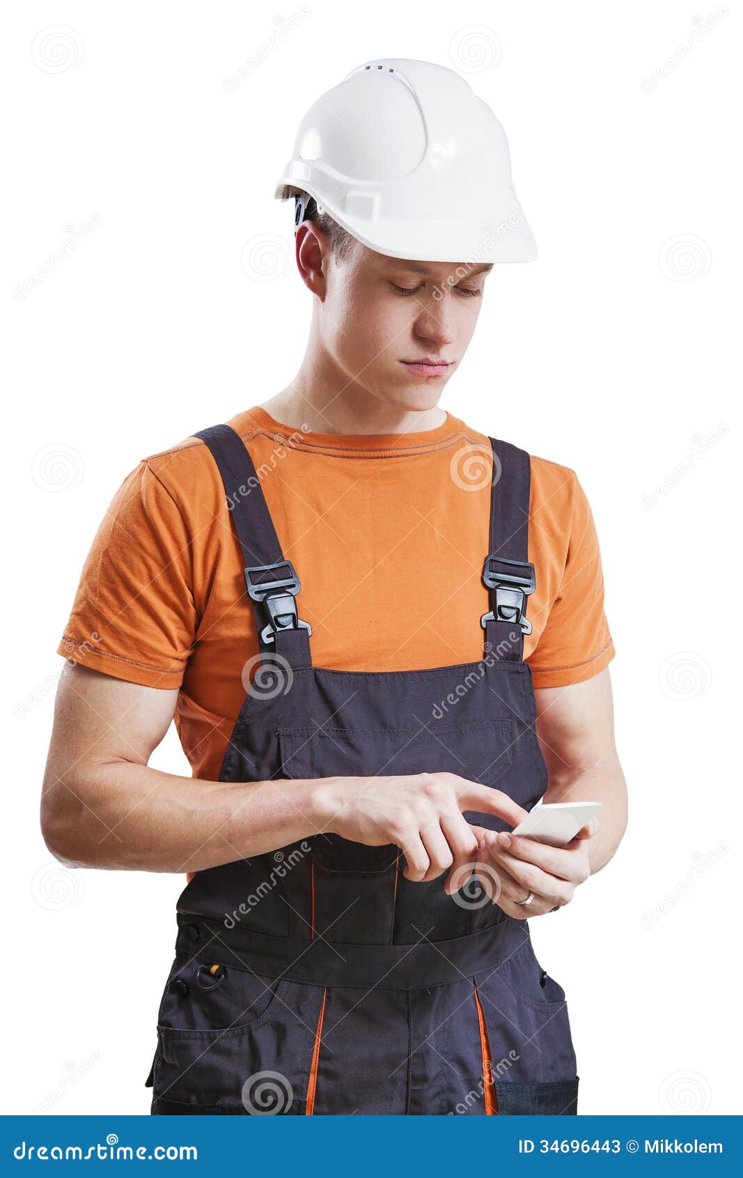 Construction Worker Using Mobile Phone Stock Image - Image of hard ...