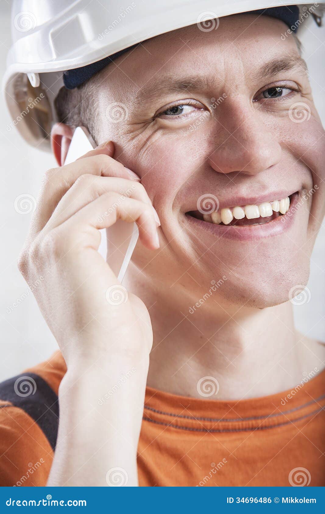 Construction Worker Using Mobile Phone Stock Photo - Image of carpenter ...