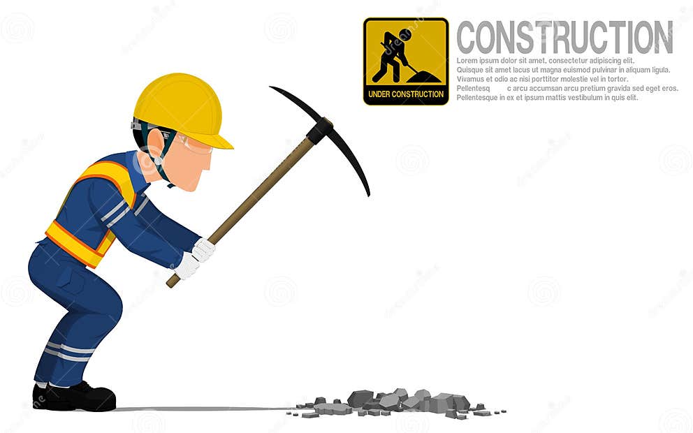 A Construction Worker is Using Pickaxe for Digging Hole on the Ground ...