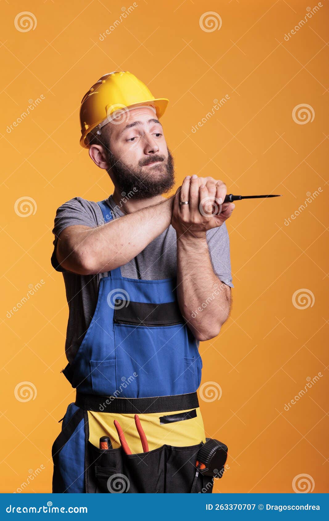 Construction Worker Using Screwdriver To Nails Stock Image - Image of ...