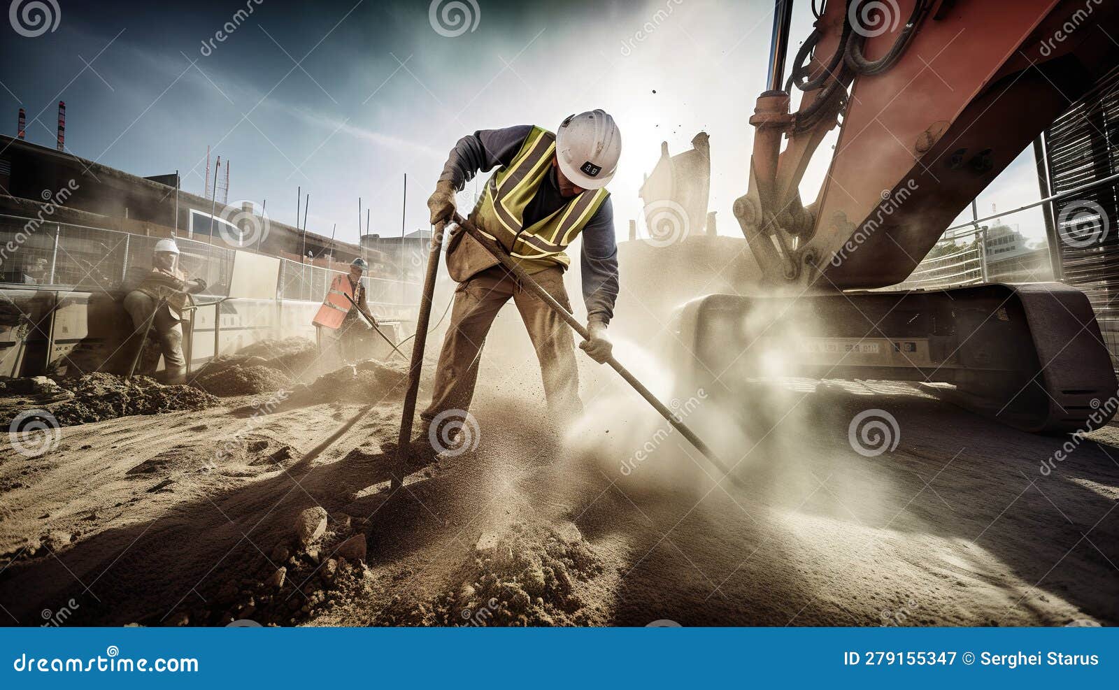 A Construction Worker Using a Shovel To Dig Dirt. AI Generative Image ...