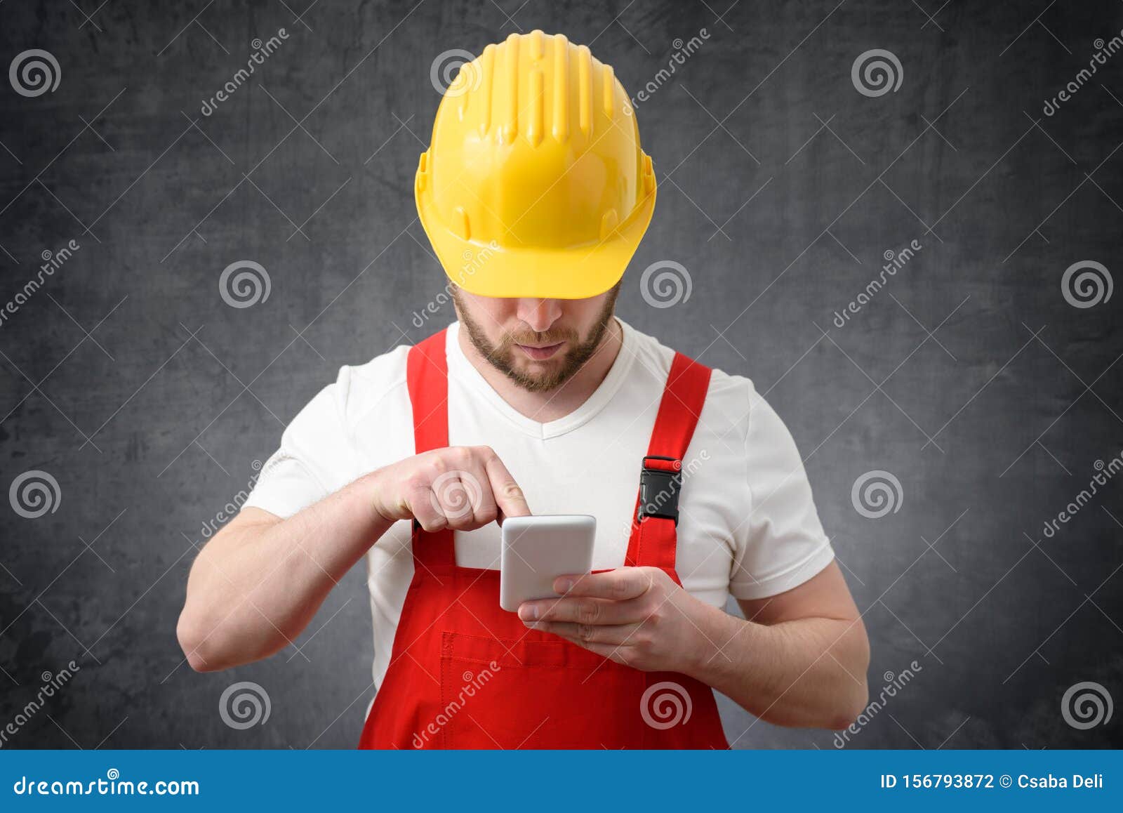 Construction Worker Using Smartphone Stock Photo - Image of messaging ...