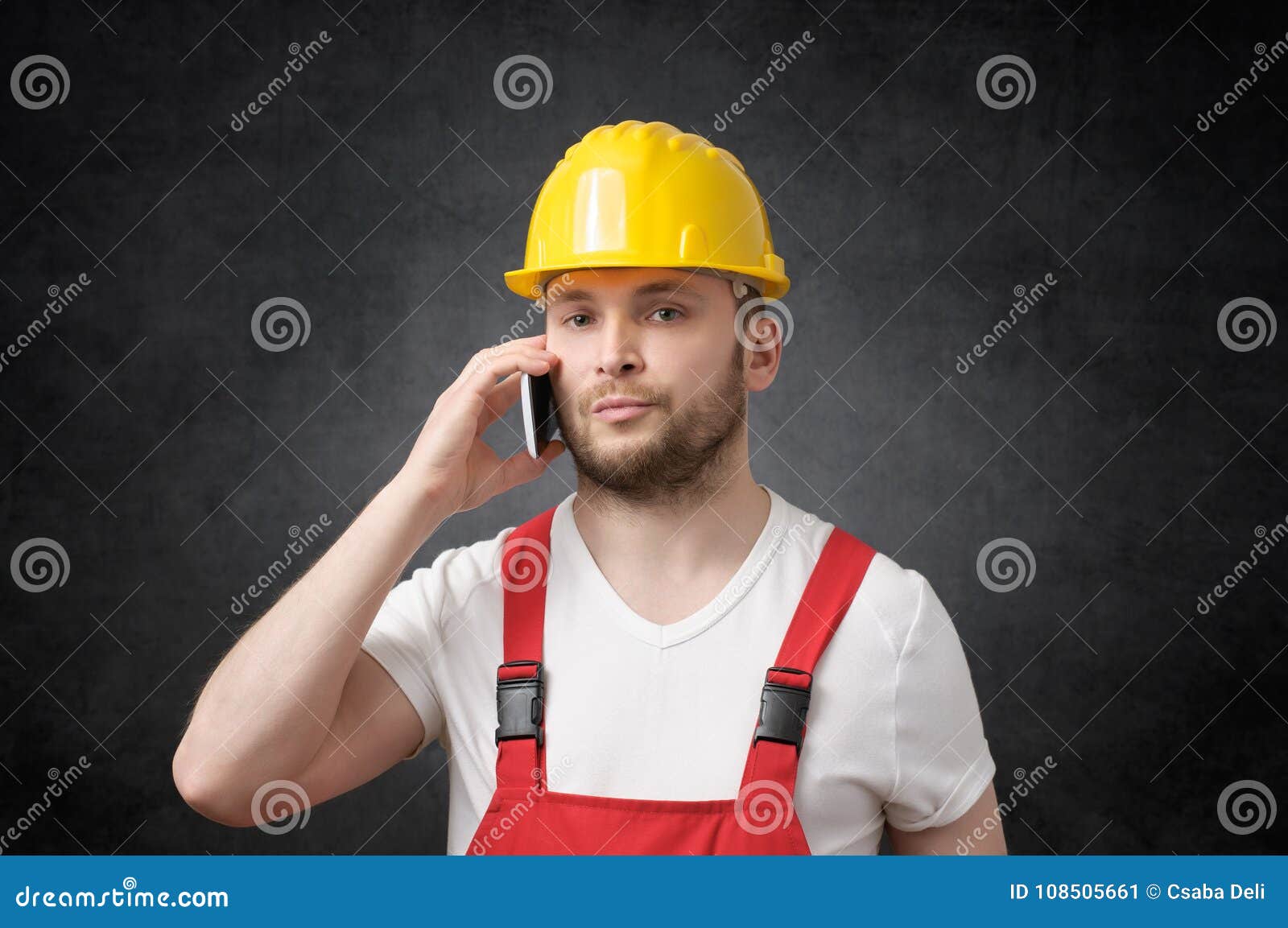 Construction Worker Using Smartphone Stock Image - Image of industry ...