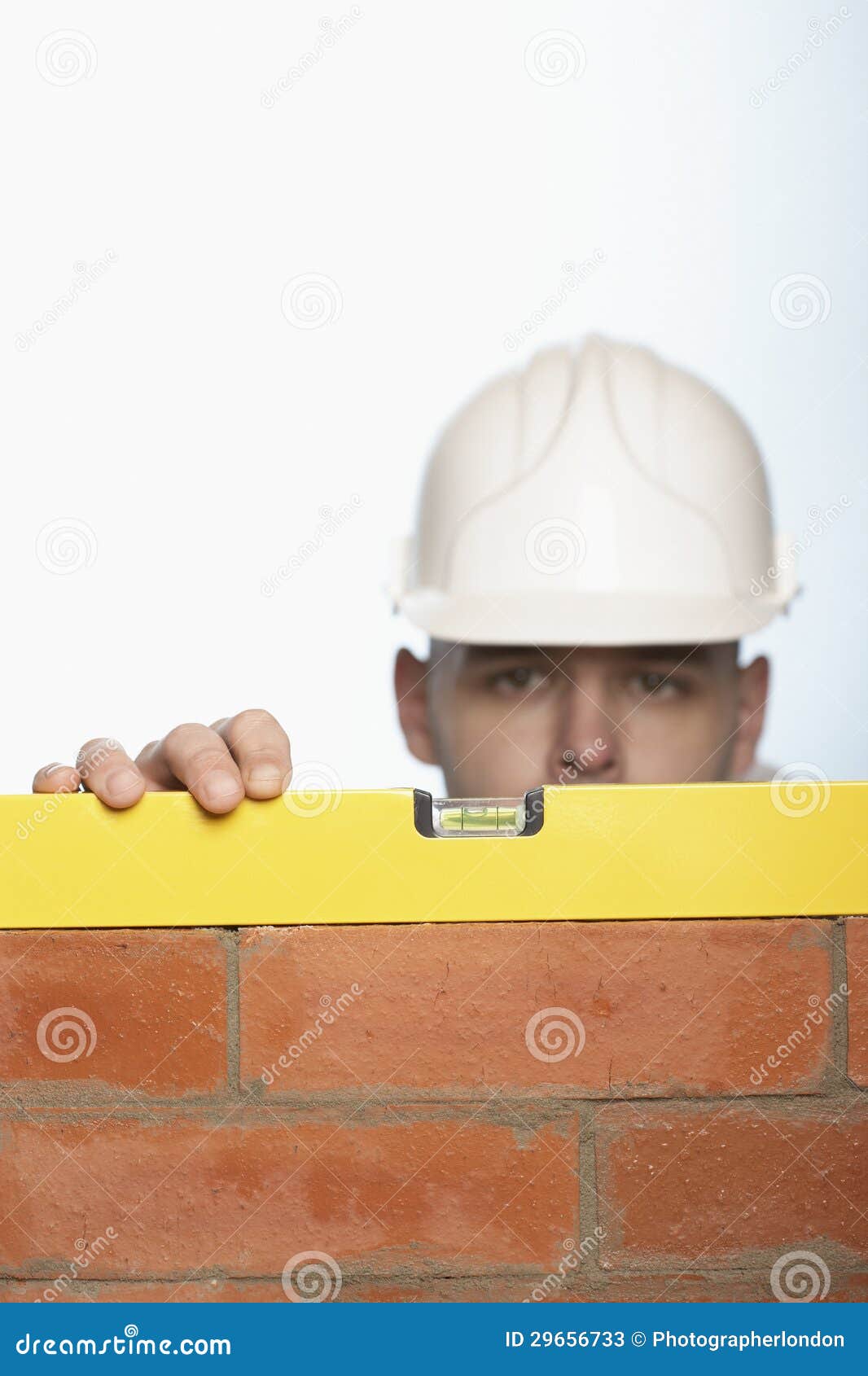Construction Worker Using Spirit Level Stock Image - Image of ...