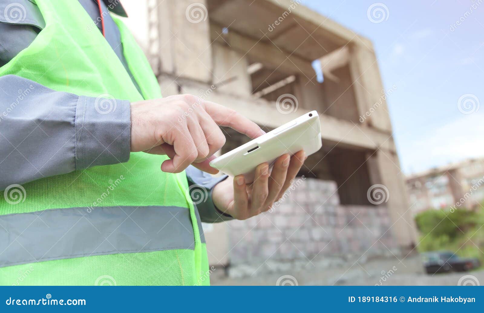 Construction Worker Using Tablet in Outdoor Stock Photo - Image of ...