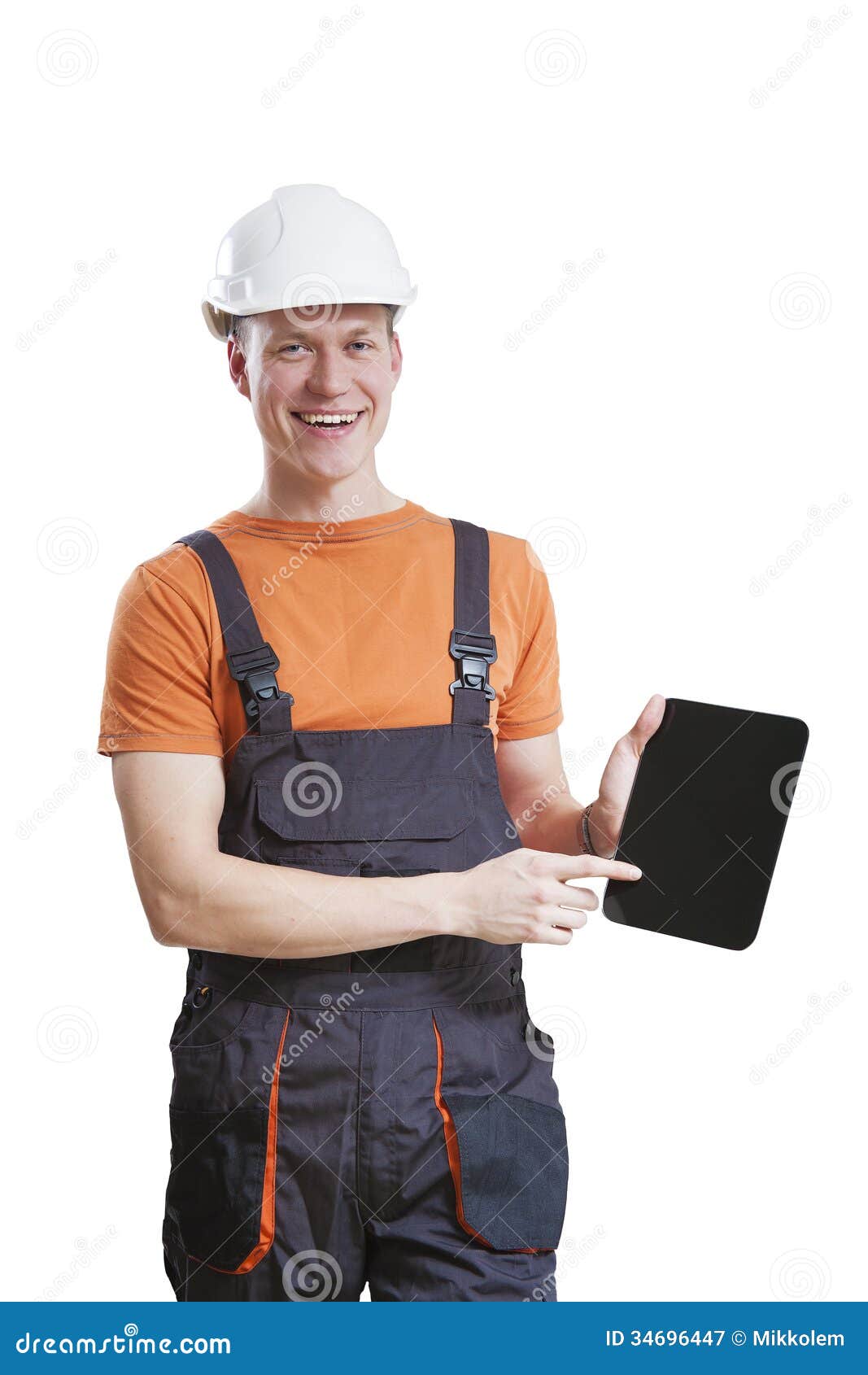 Construction Worker Using Tablet Stock Image - Image of orange ...