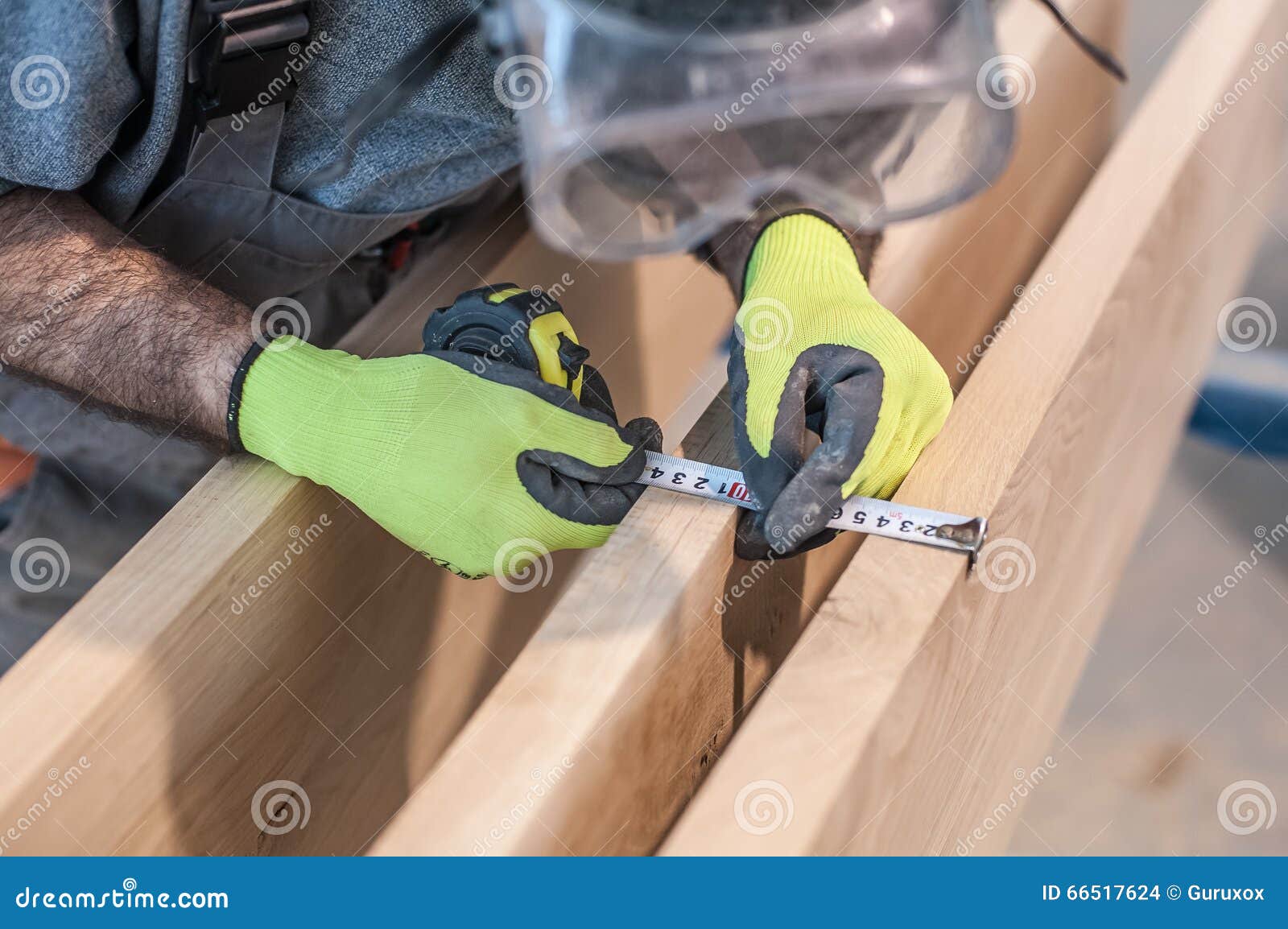Construction Worker Using Tape Measure Stock Photo - Image of closeup ...