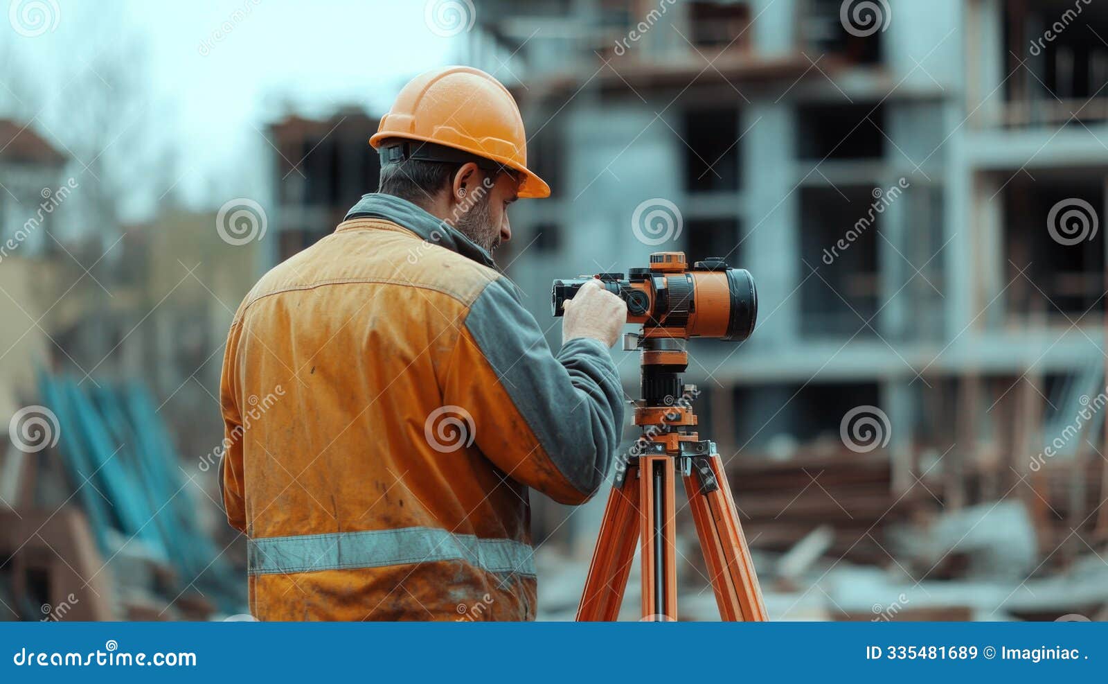 Construction Worker Using a Theodolite at a Building Site Stock ...