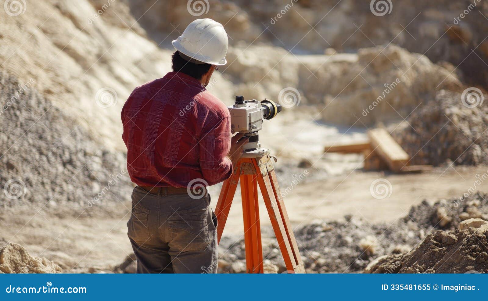 Construction Worker Using a Theodolite in a Quarry Stock Illustration ...