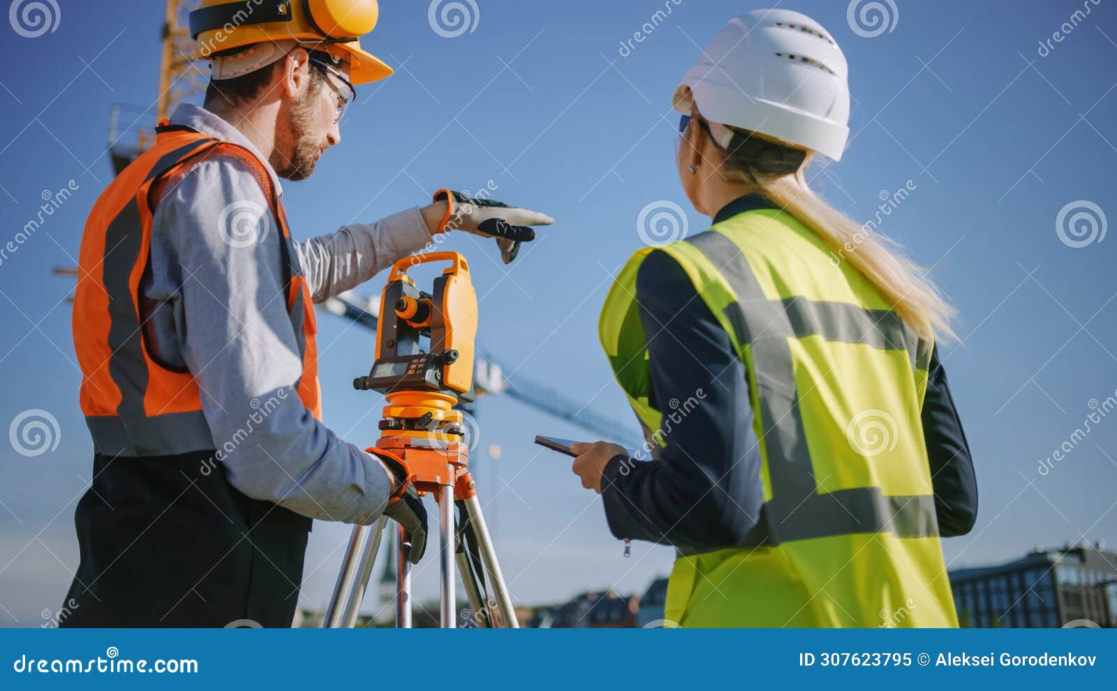 Construction Worker Using Theodolite Surveying Optical Instrument for ...
