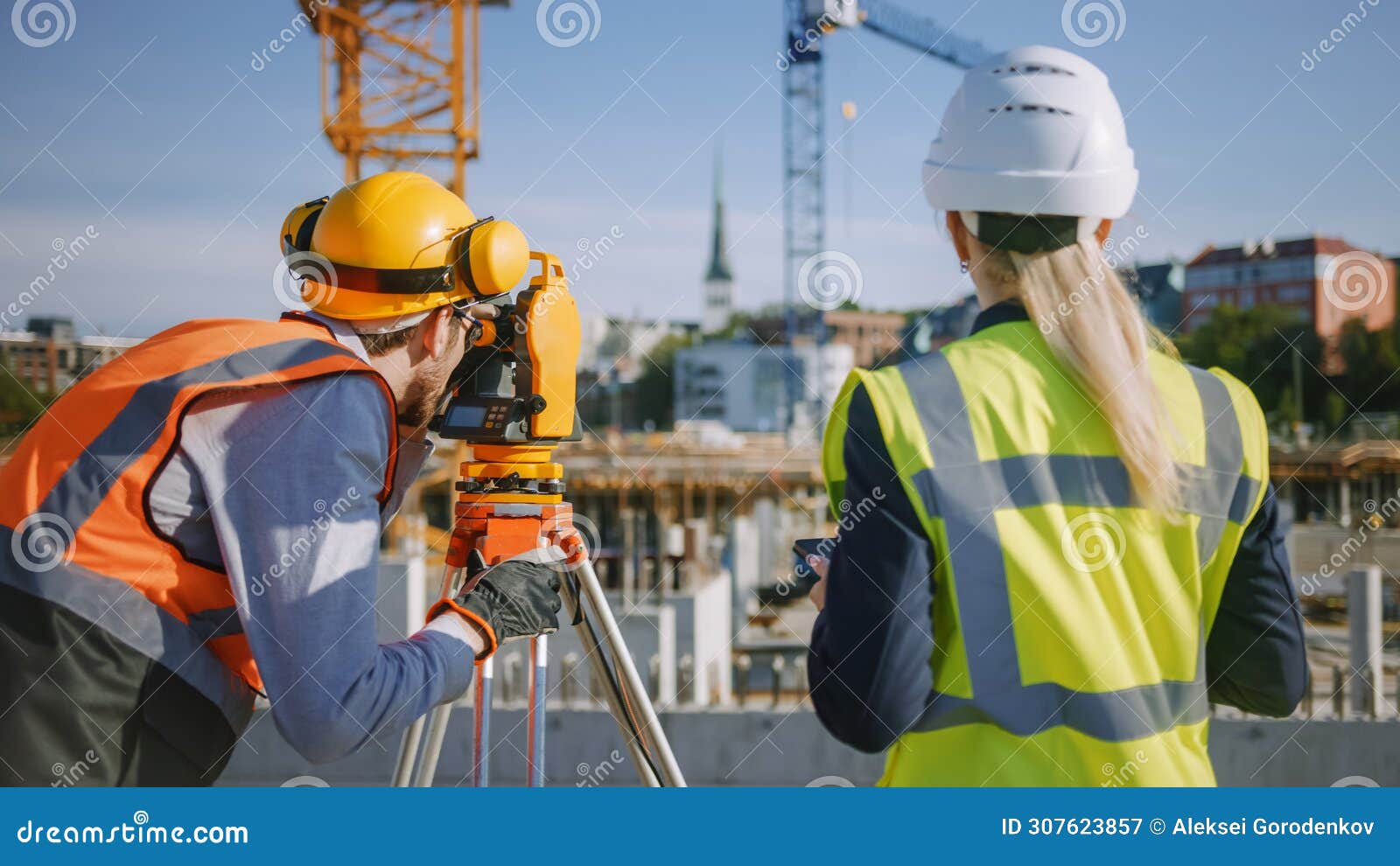 Construction Worker Using Theodolite Surveying Optical Instrument for ...