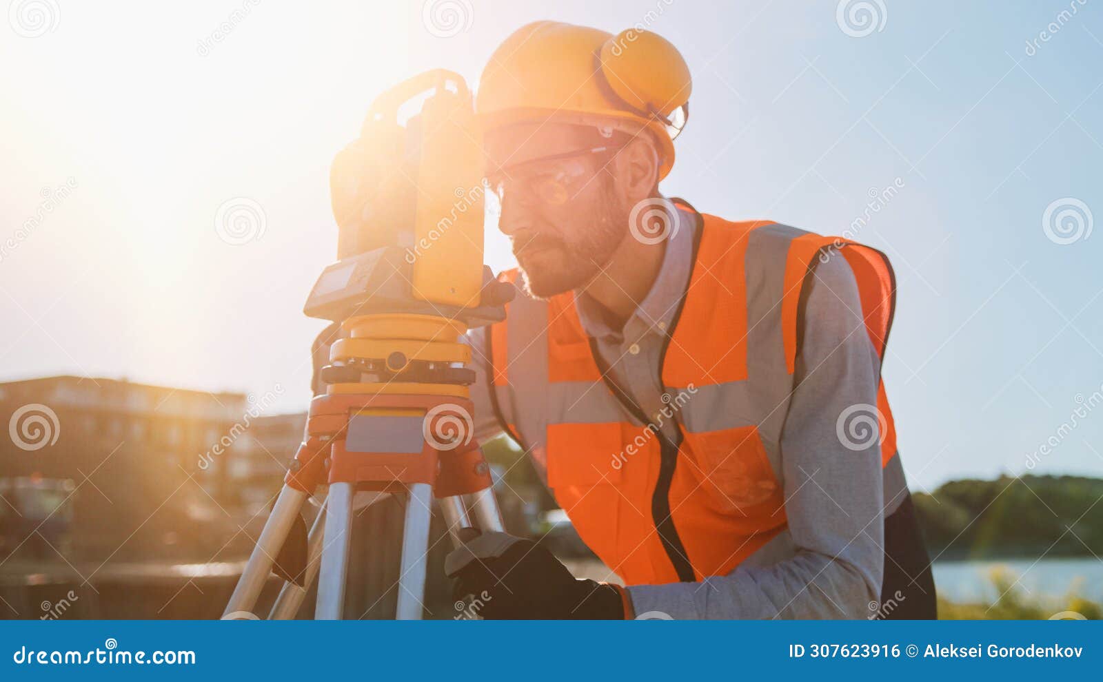 Construction Worker Using Theodolite Surveying Optical Instrument for ...