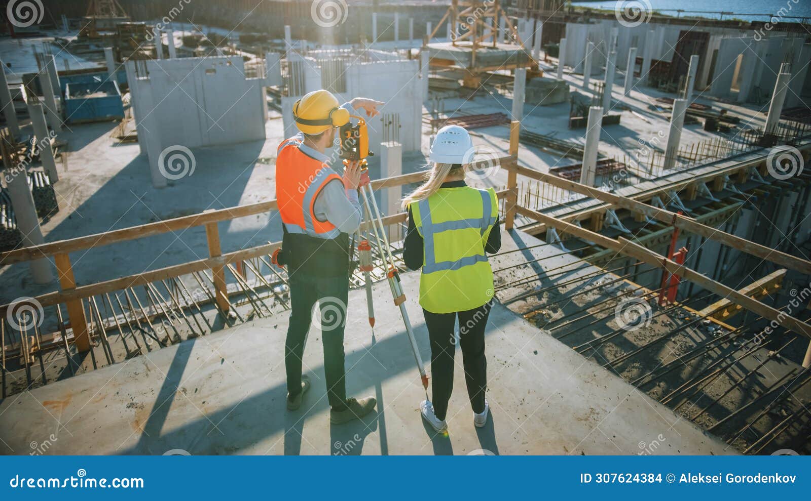 Construction Worker Using Theodolite Surveying Optical Instrument for ...