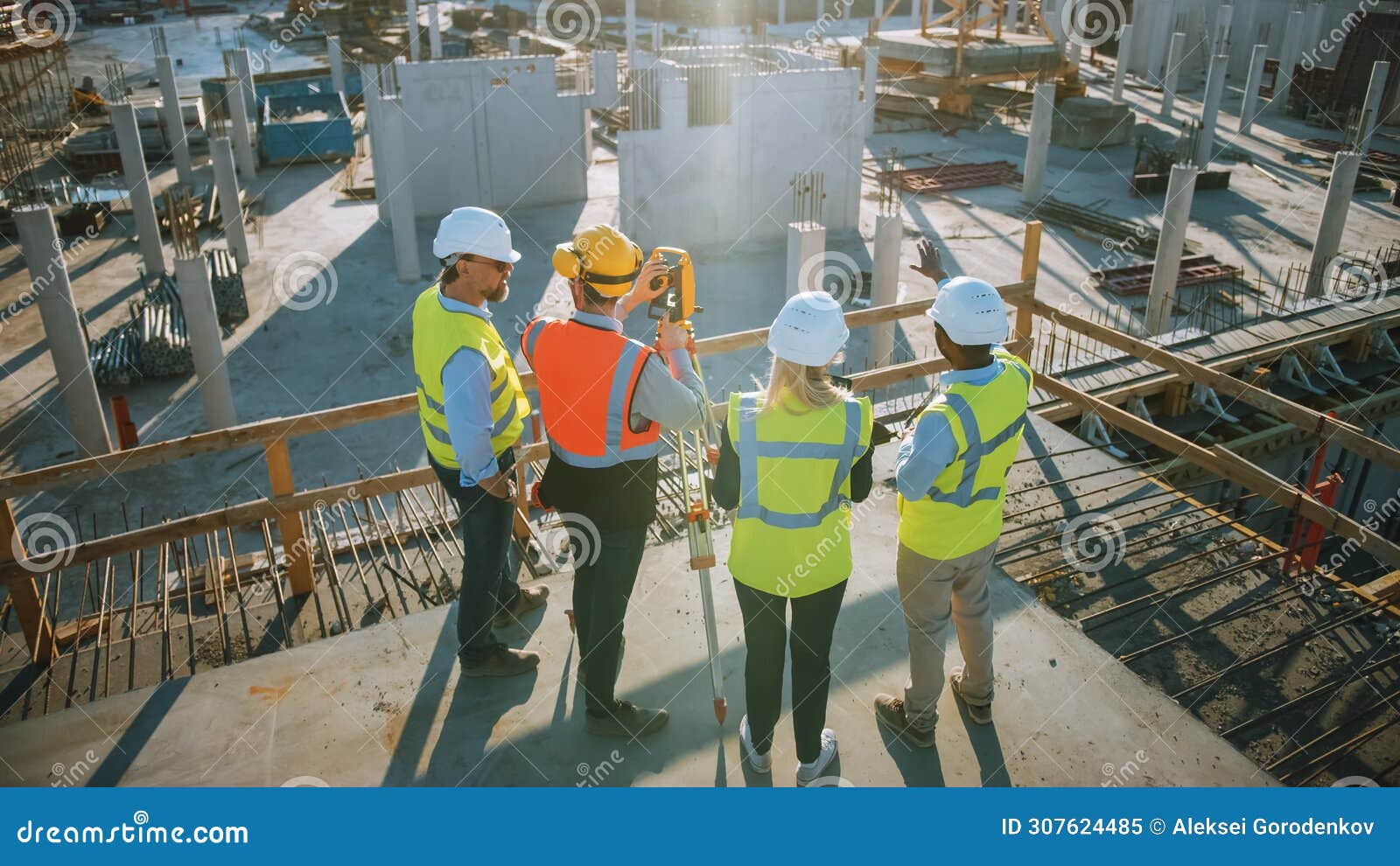 Construction Worker Using Theodolite Surveying Optical Instrument for ...