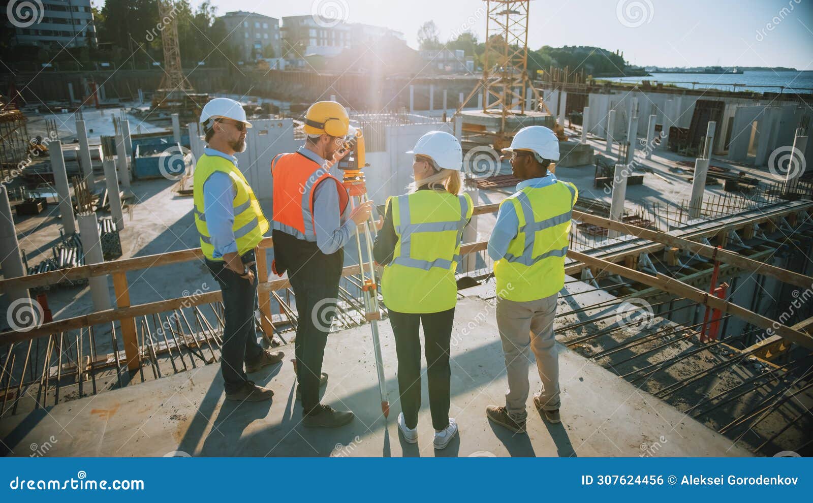 Construction Worker Using Theodolite Surveying Optical Instrument for ...