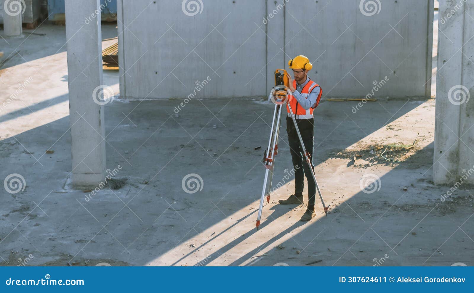 Construction Worker Using Theodolite Surveying Optical Instrument for ...