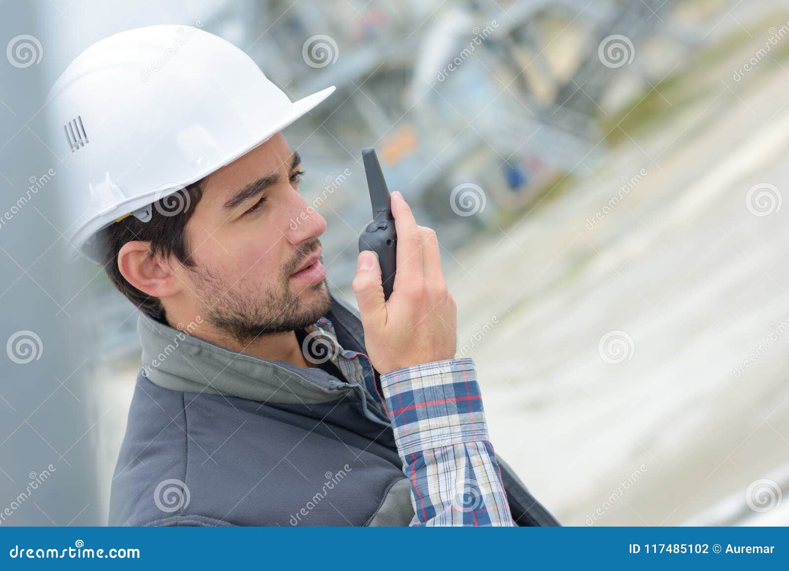 Construction Worker Using Walkie Talkie Stock Photo - Image of manager ...