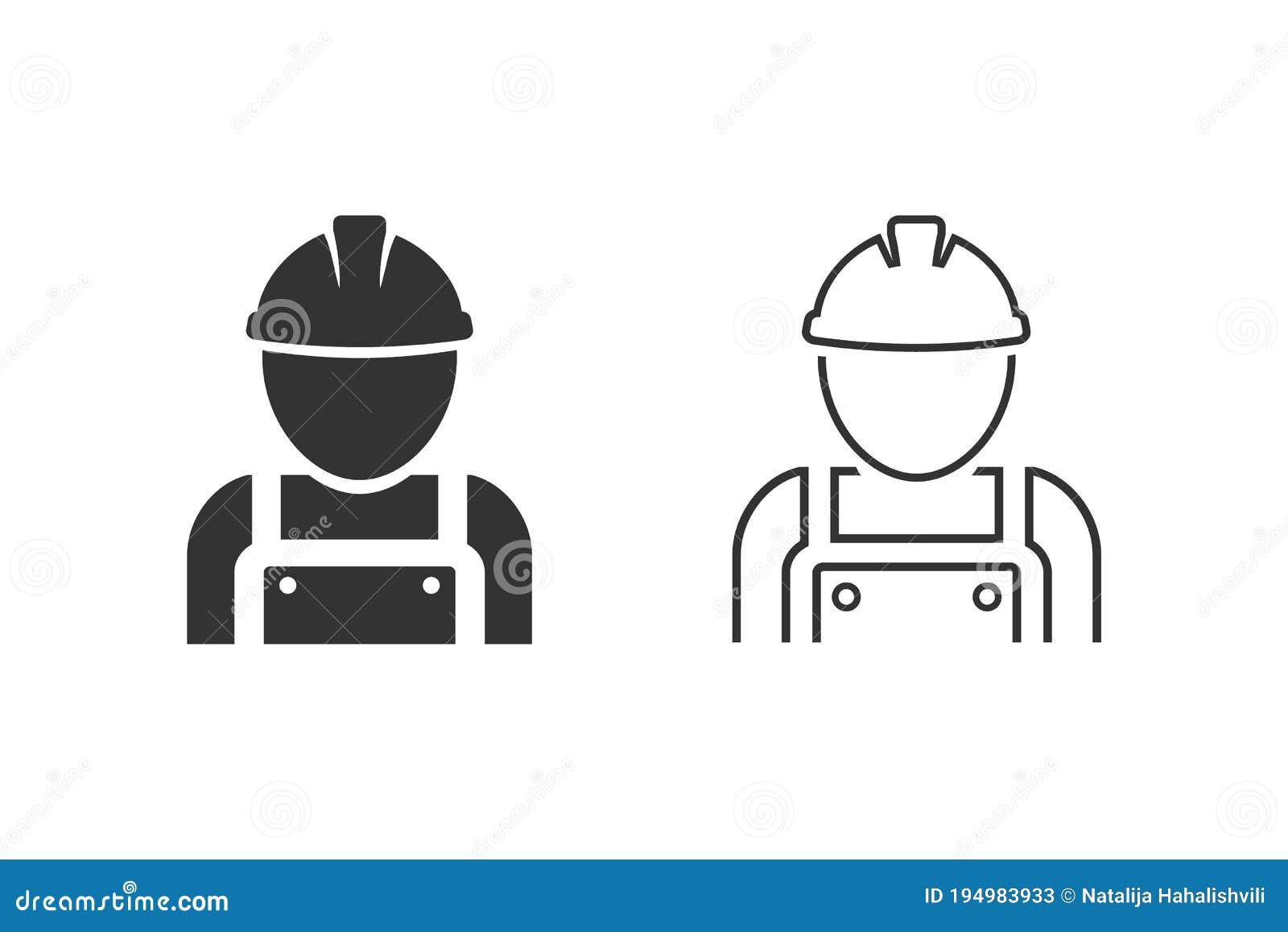 Construction Worker Vector Line Icon Set in Flat Stock Vector ...