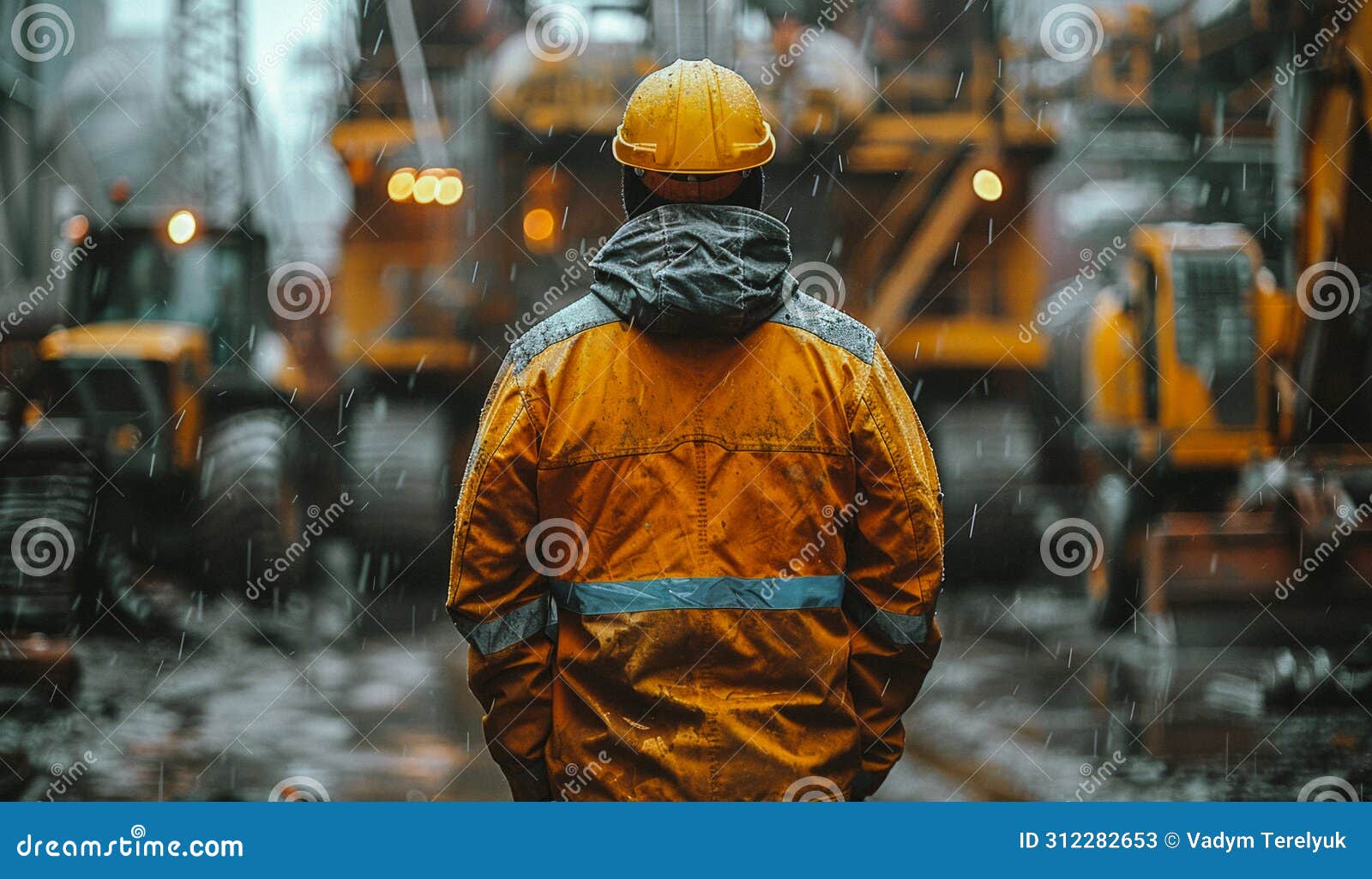 Construction Worker Walking in the Rain Stock Image - Image of person ...