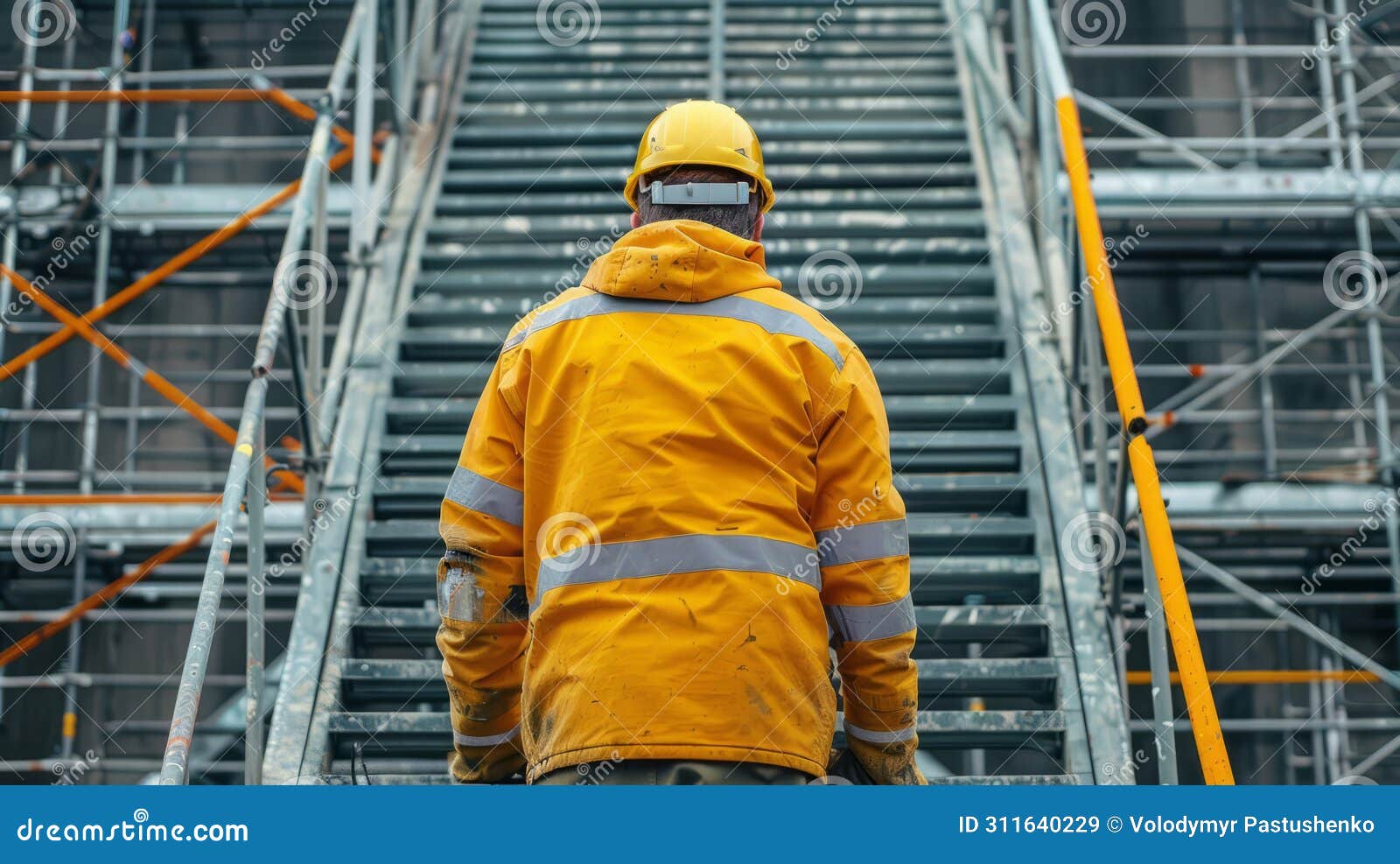 Construction Worker Walks Up Set of Stairs Stock Image - Image of ...