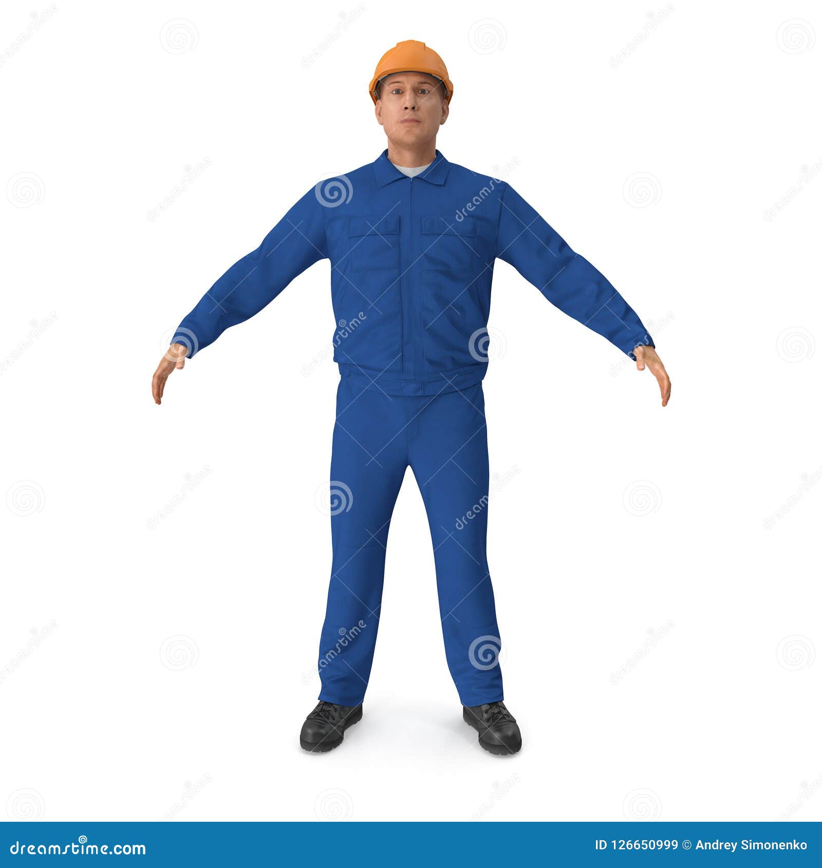 Construction Worker Wearing Blue Overalls. 3D Illusration, Isolated ...