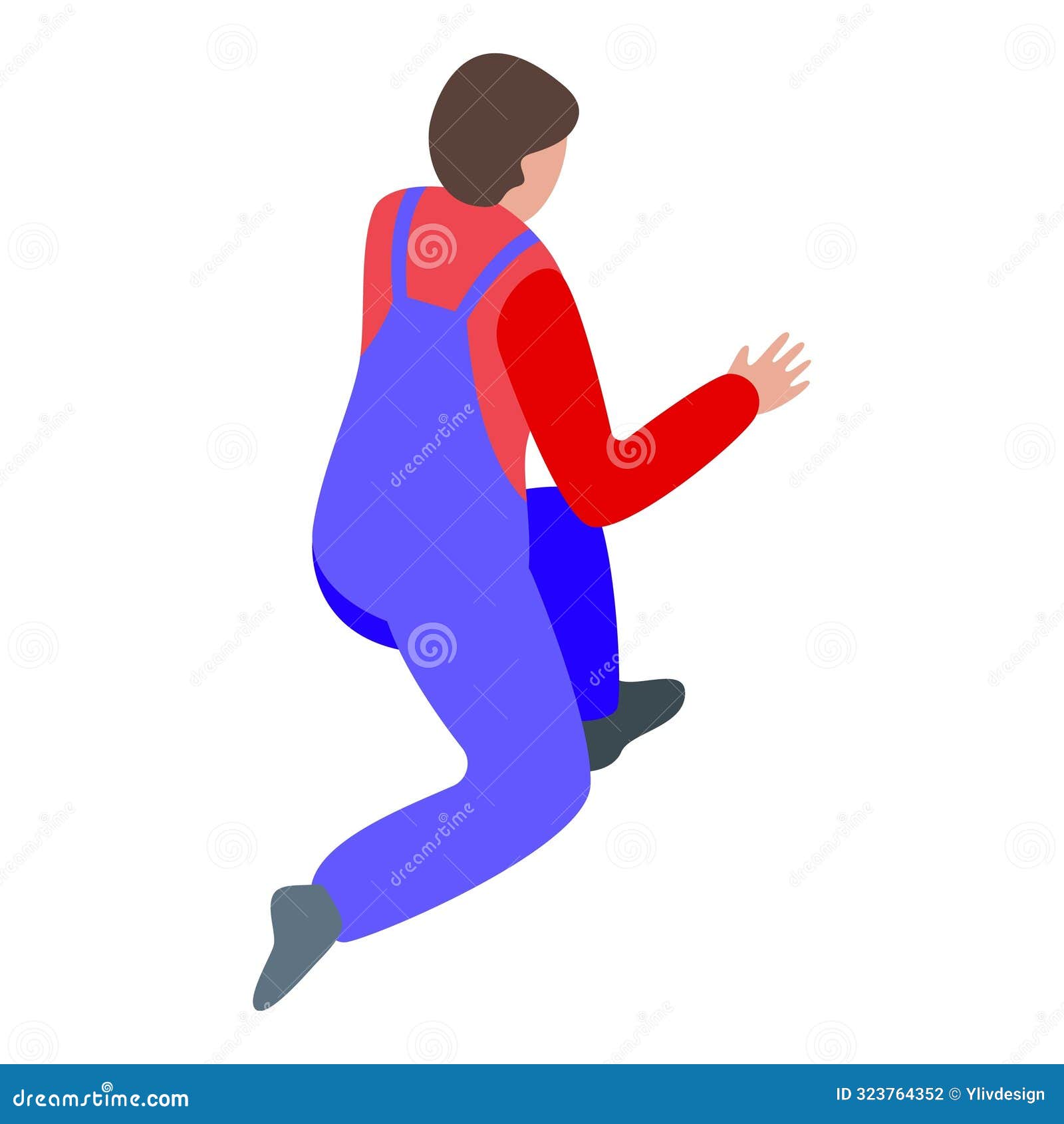 Construction Worker Kneeling Down Reaching Out Isometric View Stock ...