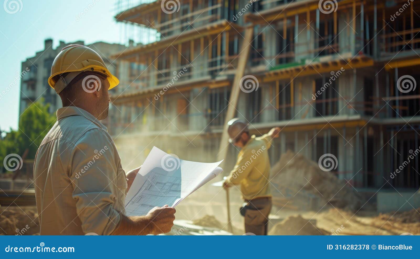 Construction Worker Wearing a Hard Hat at a Building Site. AIG41 Stock ...