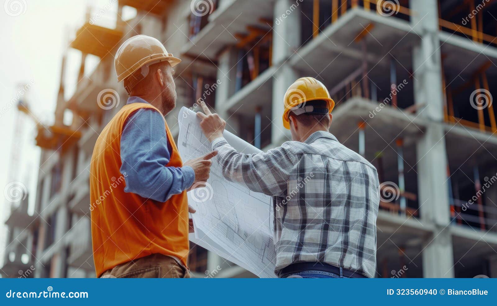 Construction Worker Wearing a Hard Hat at a Building Site. AIG41 Stock ...