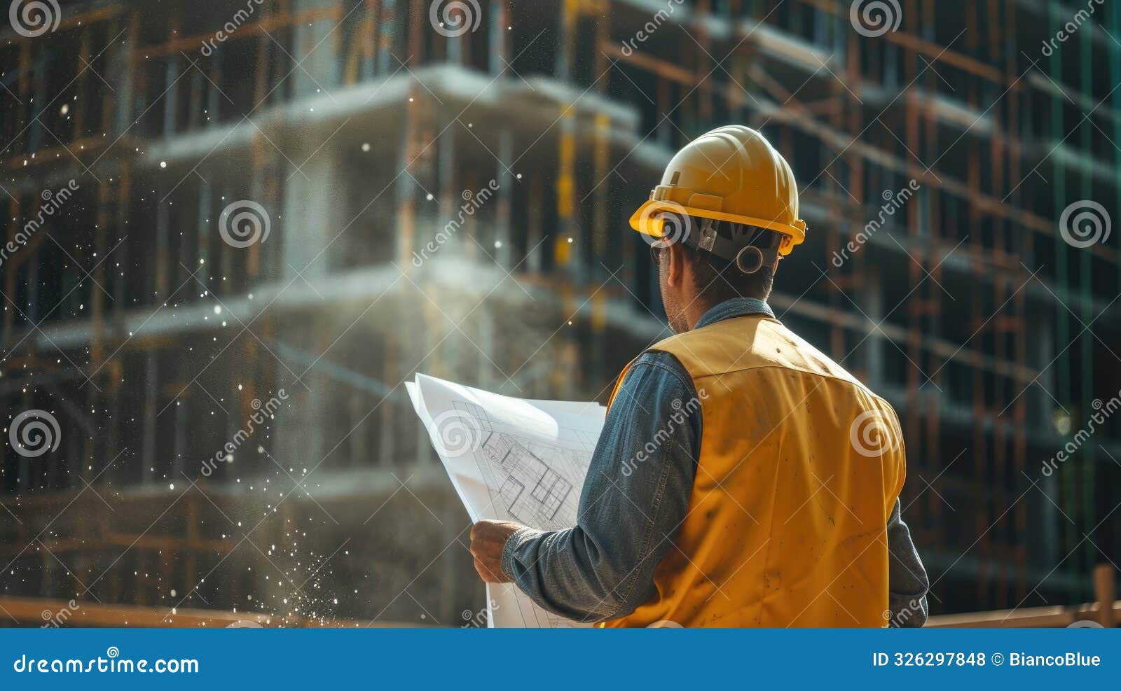 Construction Worker Wearing a Hard Hat at a Building Site. AIG41 Stock ...