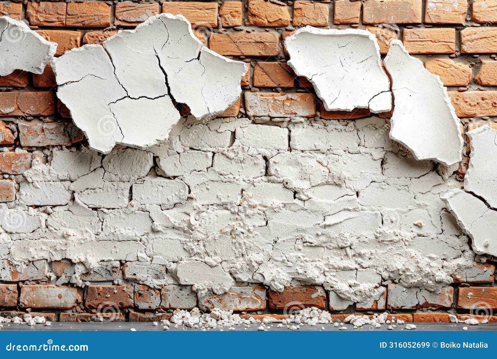 Construction Worker Removing Old Plaster from a Brick Wall with a ...