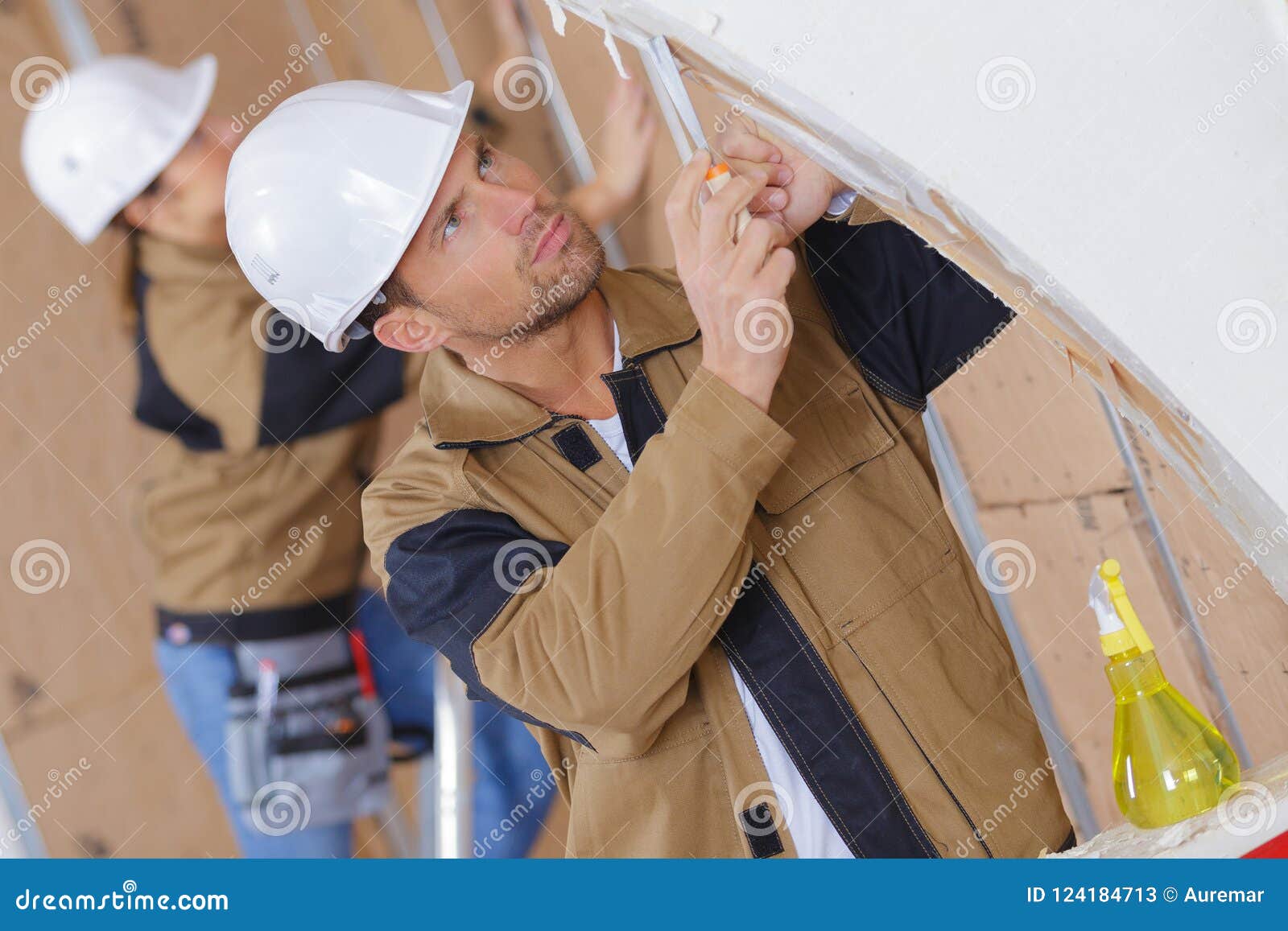 Construction Worker Wearing Helmet Stock Image - Image of adult ...